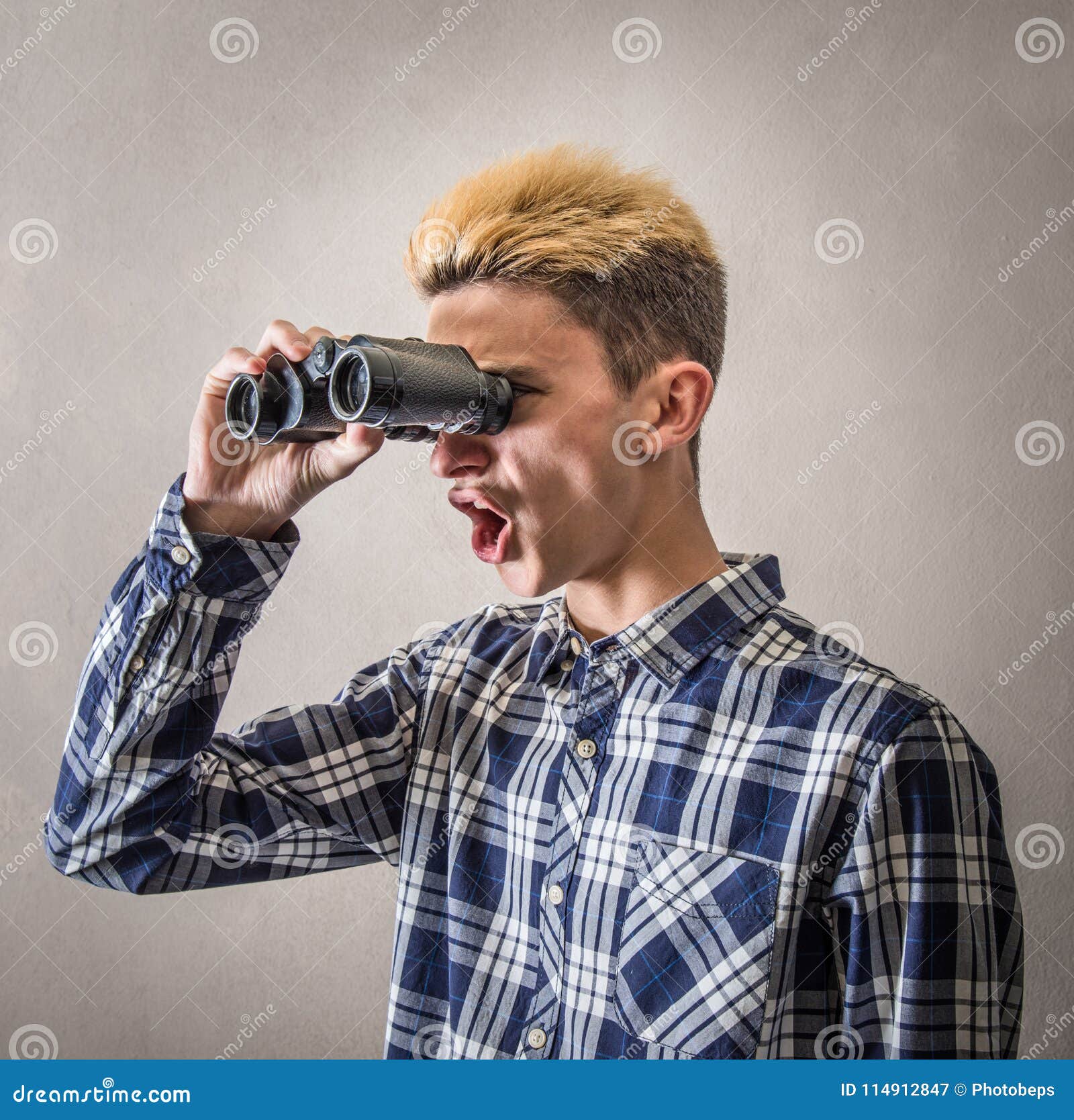Boy Looking through Binoculars Stock Image - Image of expressions ...