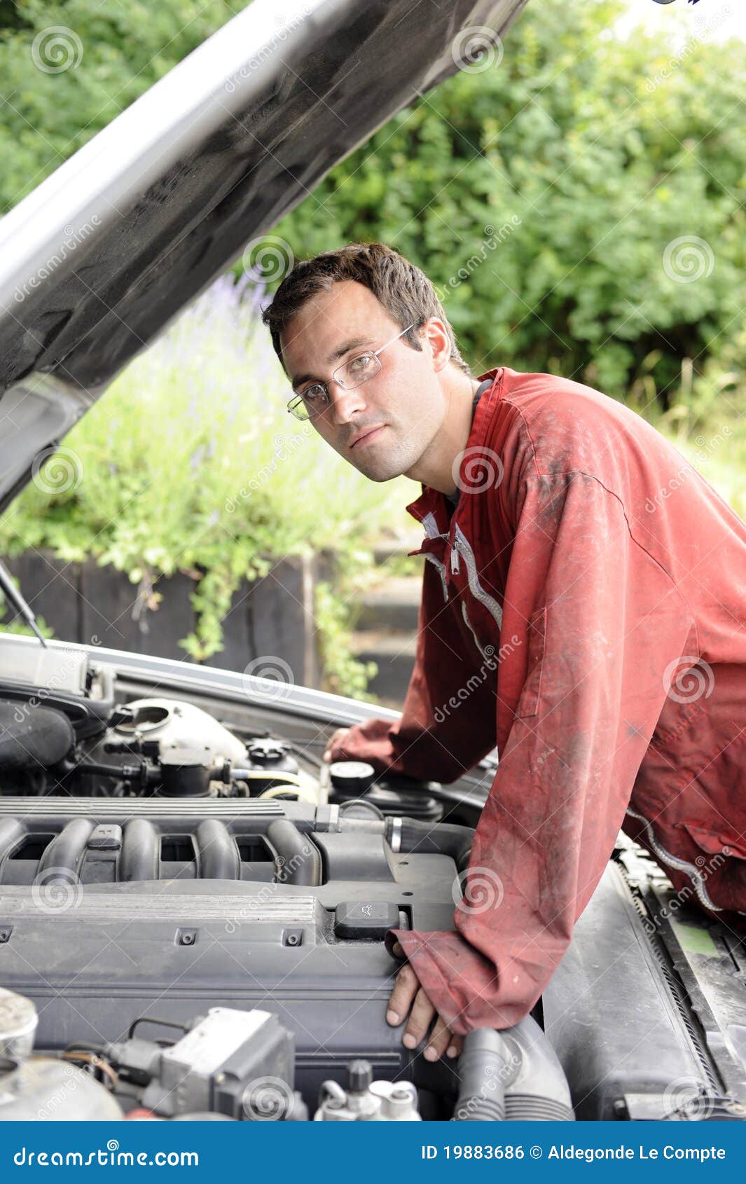 Young Man Looking at the Car Engine Stock Photo - Image of dirty, auto ...