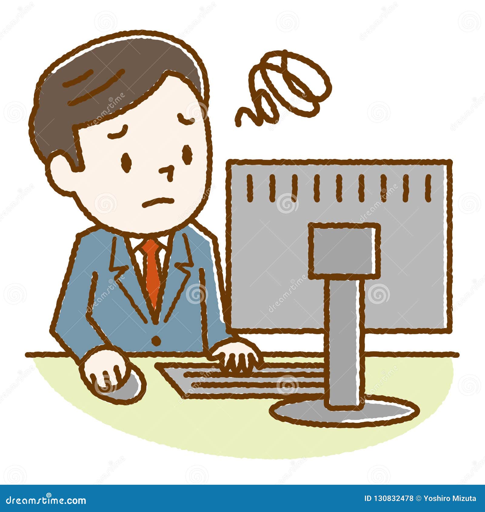 Young Man Looking at a Computer with a Troubled Look Stock Vector ...