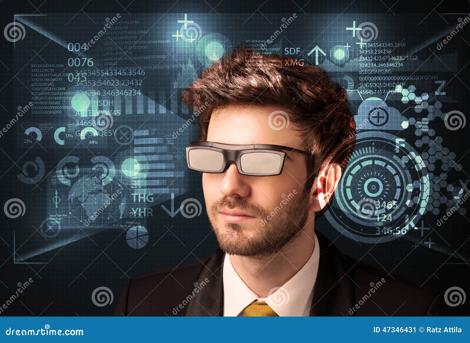 Young Man Looking with Futuristic Smart High Tech Glasses Stock Image ...