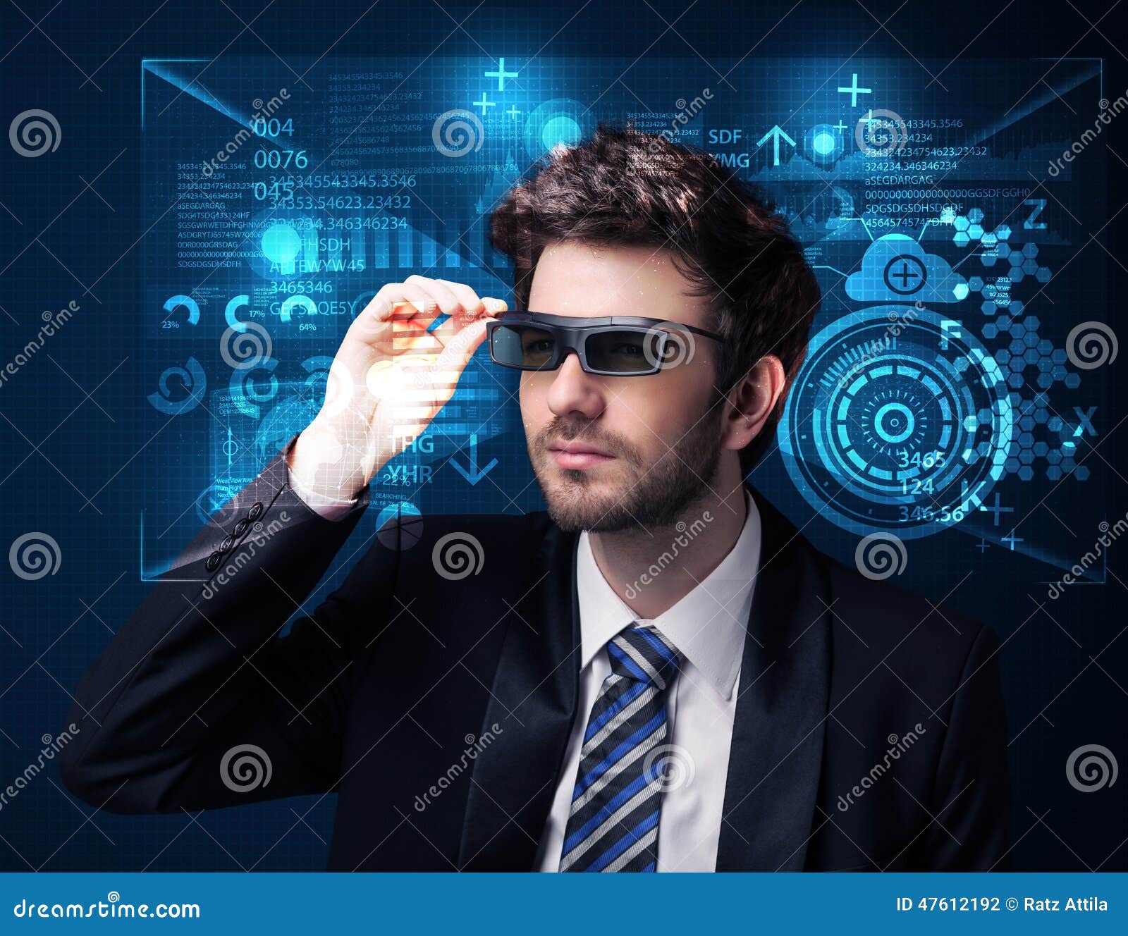 Young Man Looking with Futuristic Smart High Tech Glasses Stock Photo ...