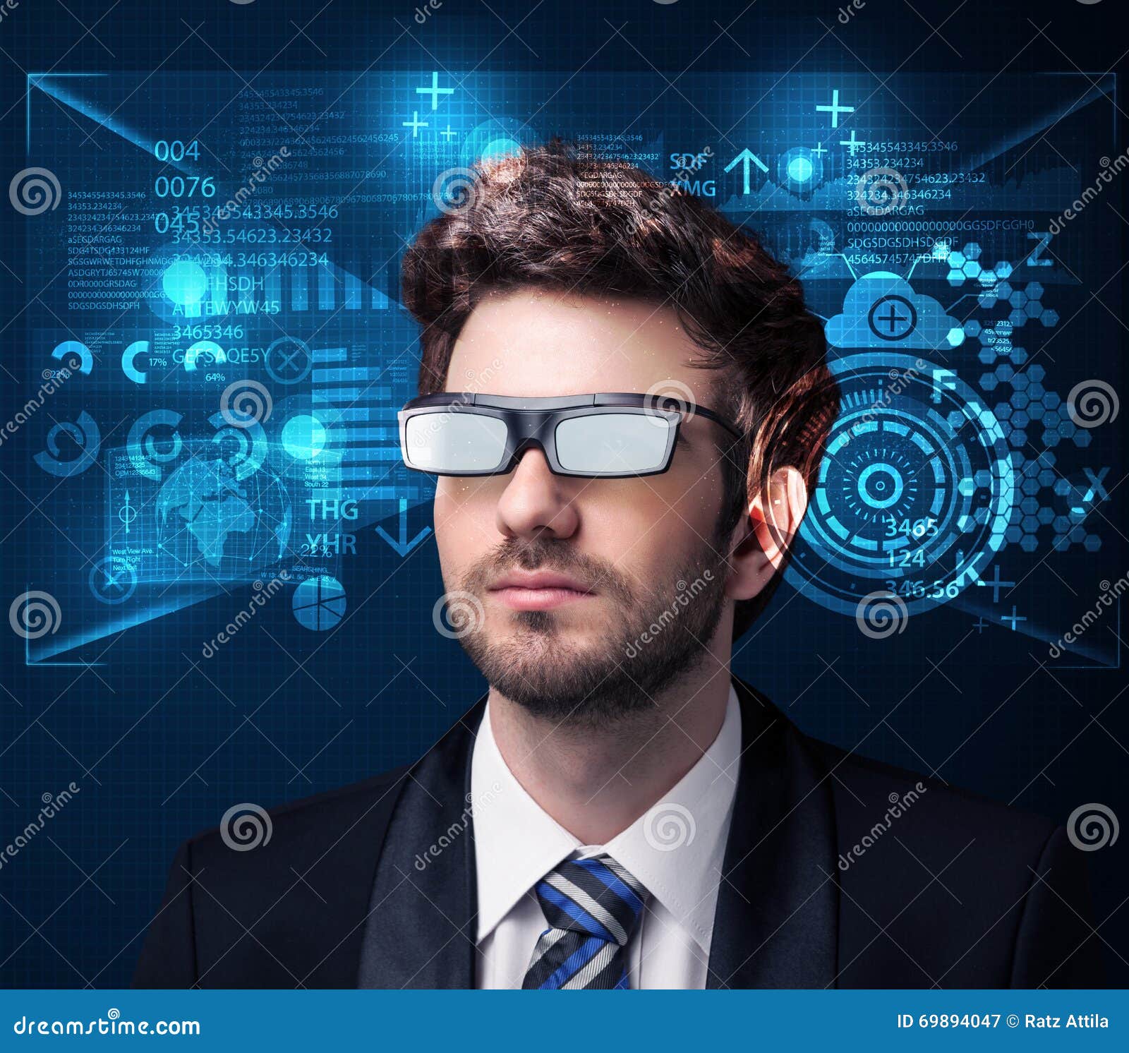 Young Man Looking with Futuristic Smart High Tech Glasses Stock Image ...
