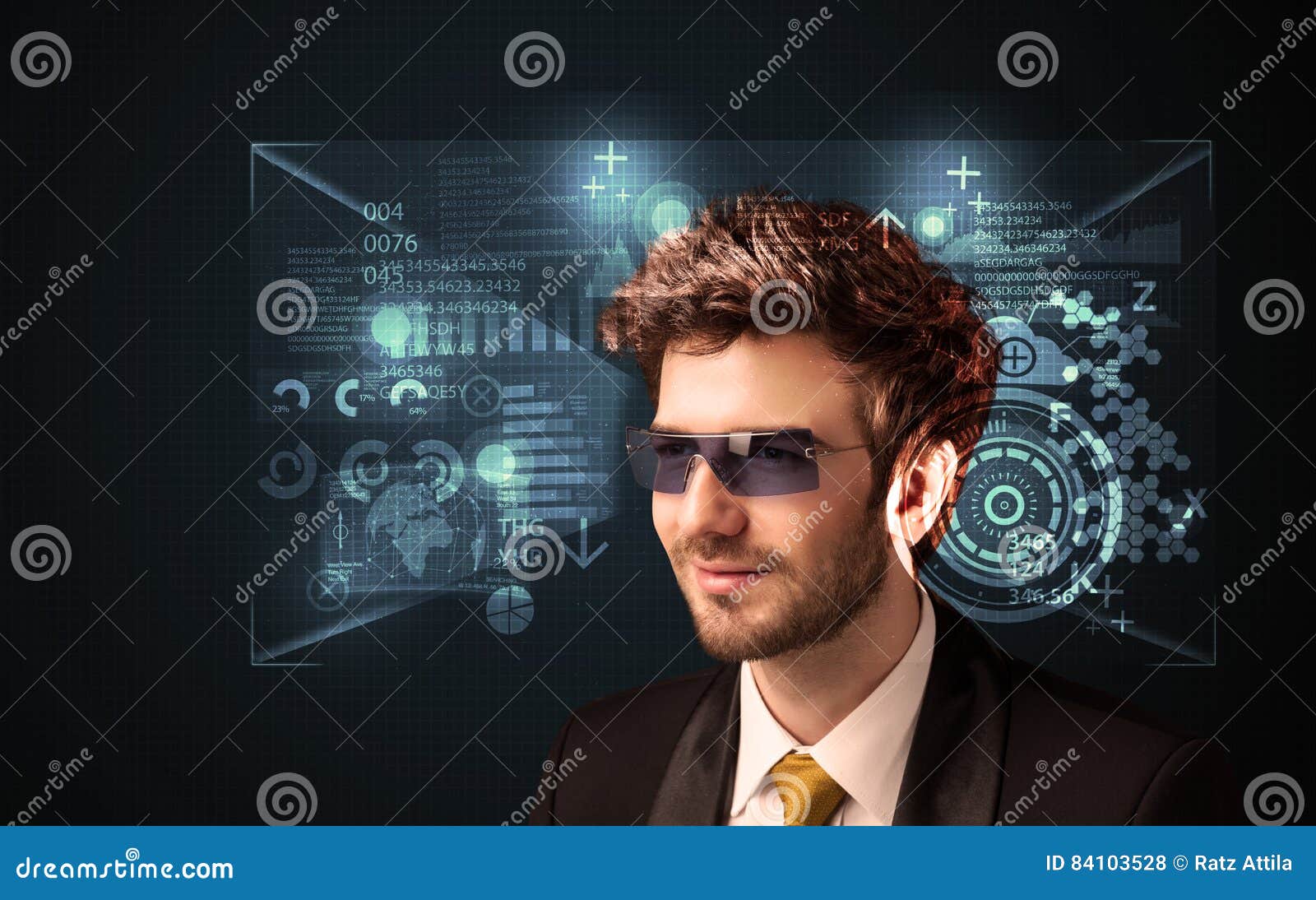 Young Man Looking with Futuristic Smart High Tech Glasses Stock Photo ...