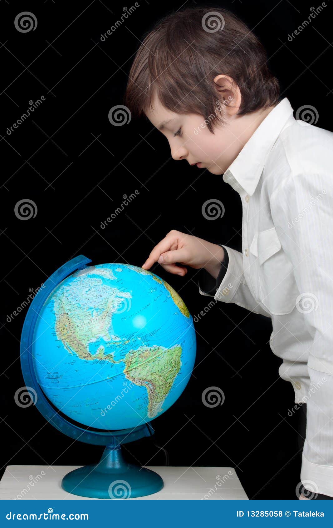 Young Man Looking at the Globe Stock Photo - Image of earth, white ...