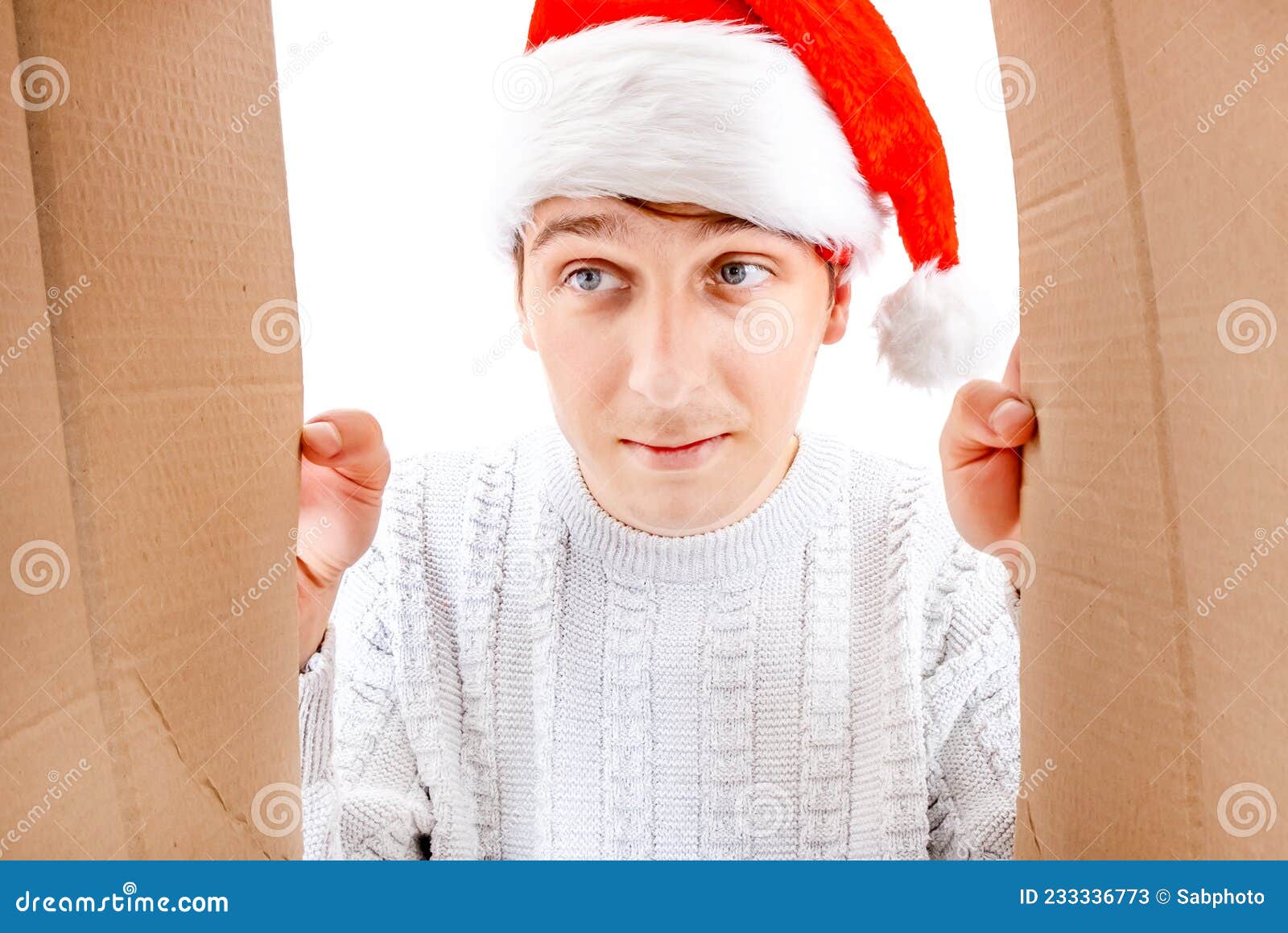 Young Man Looking Inside a Box Stock Image - Image of glad, christmas ...
