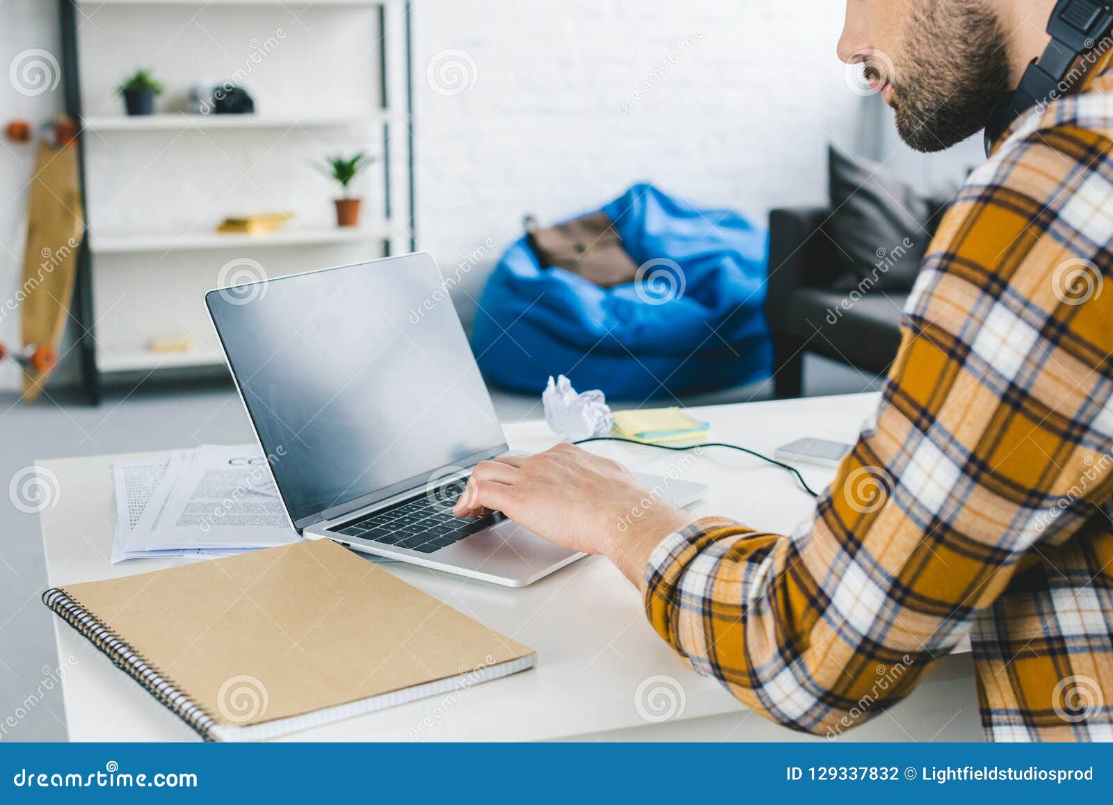 Young Man Looking at Laptop Screen Stock Photo - Image of business ...