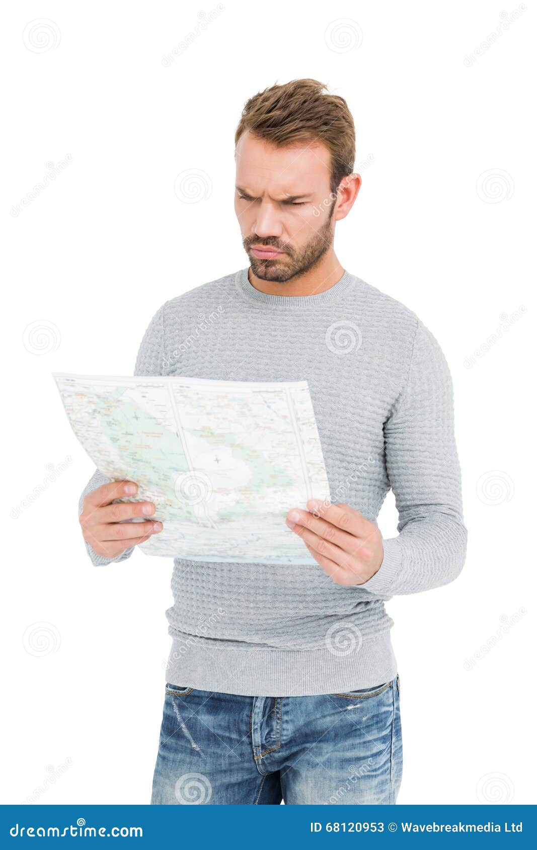 Young man looking at map stock image. Image of background - 68120953