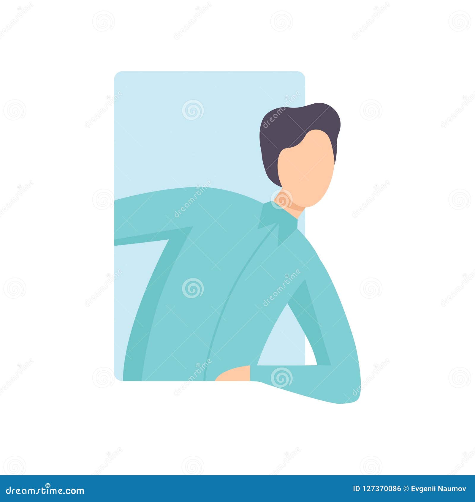 Young Man Looking Out of a Rectangular Window Vector Illustration on a ...