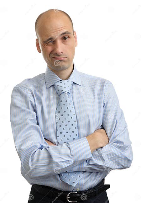 Young Man Looking Perplexed Stock Image - Image of bald, thinking: 33765477
