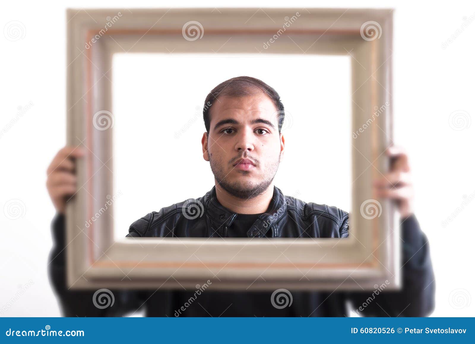 Young Man Looking through Picture Frame Stock Photo - Image of person ...