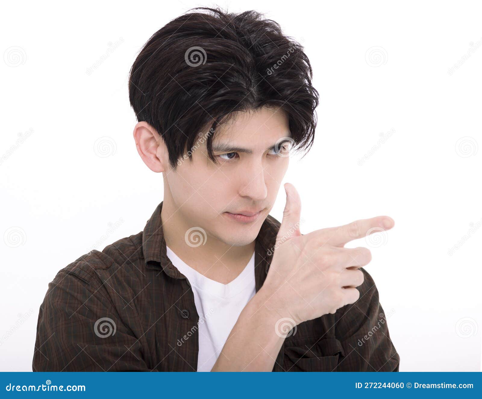 Young Man Looking and Pointing To Empty Space Stock Photo - Image of ...