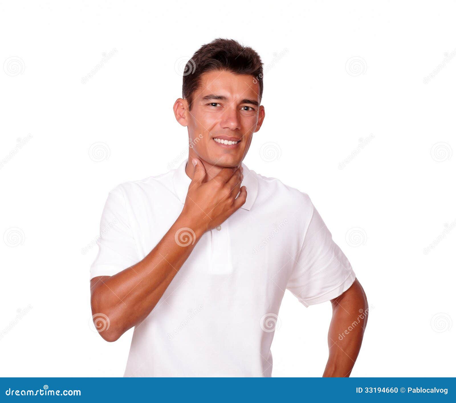 Young Man Looking Sick with Hands on Throat. Stock Photo - Image of ...