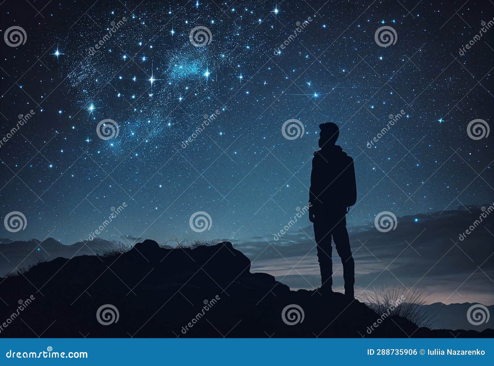 Young Man Looking at the Stars on Top of the Hill. AI Generated Stock ...