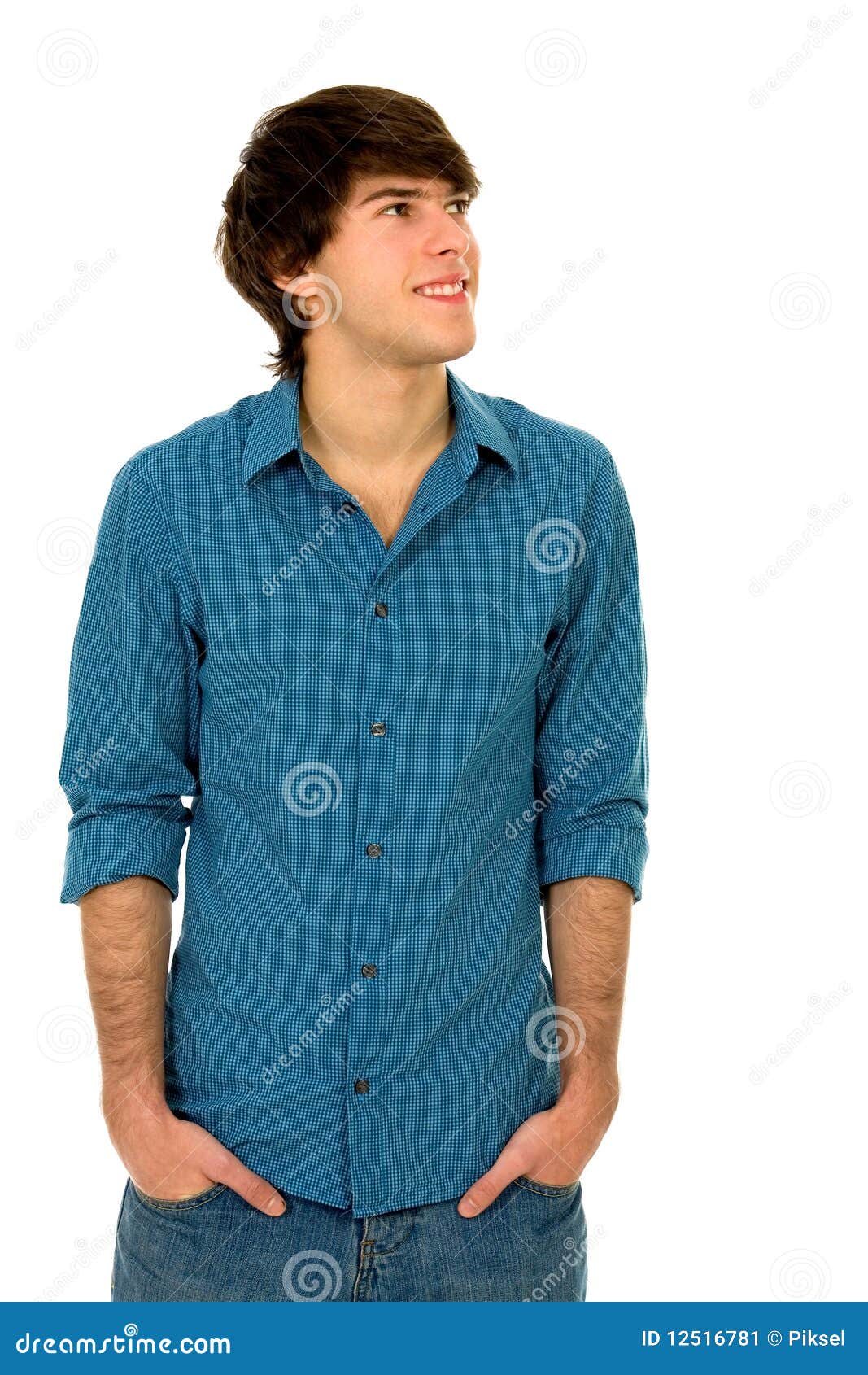 Young man looking up stock image. Image of handsome, hands - 12516781