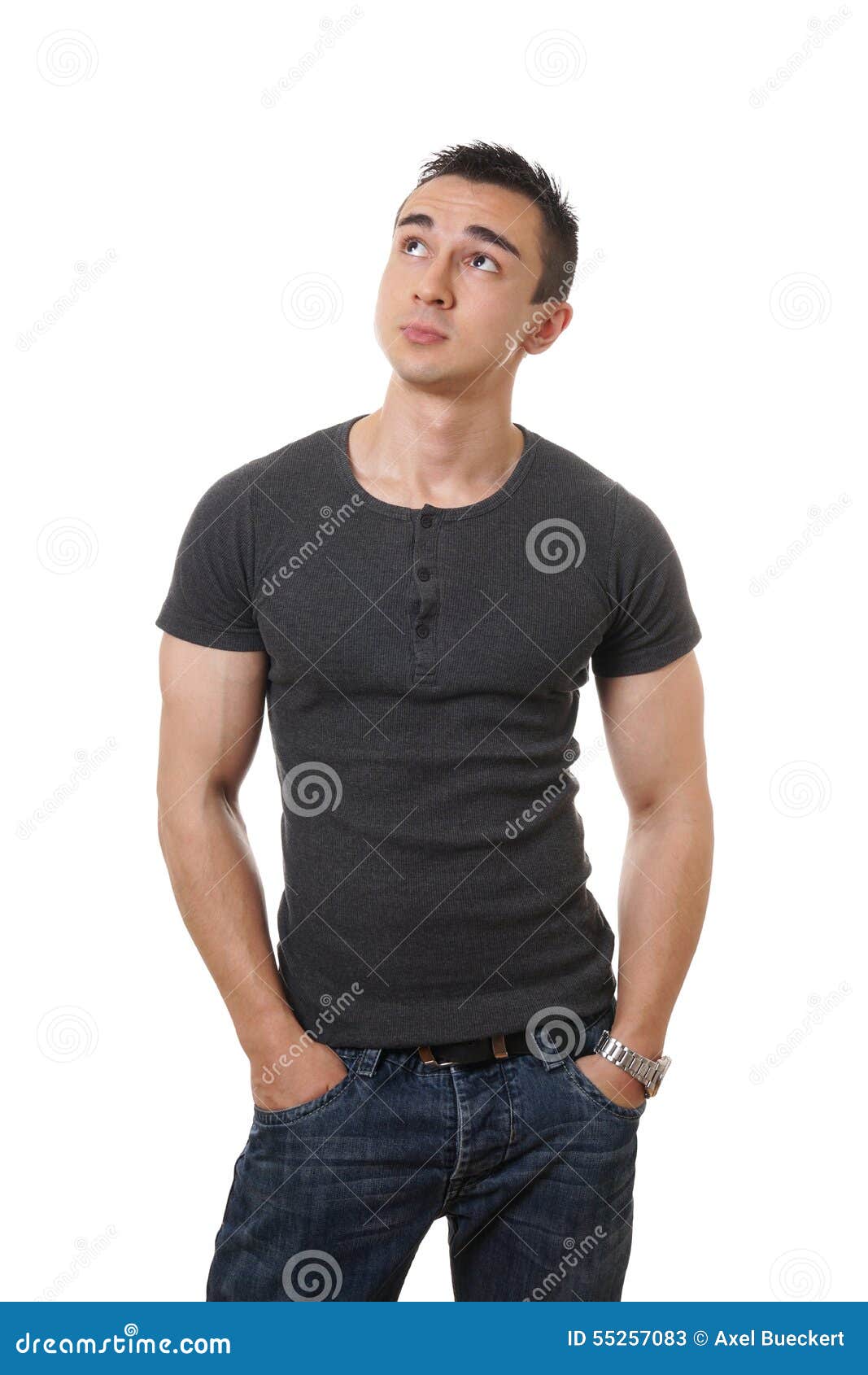 Young man looking up stock image. Image of problem, concept - 55257083