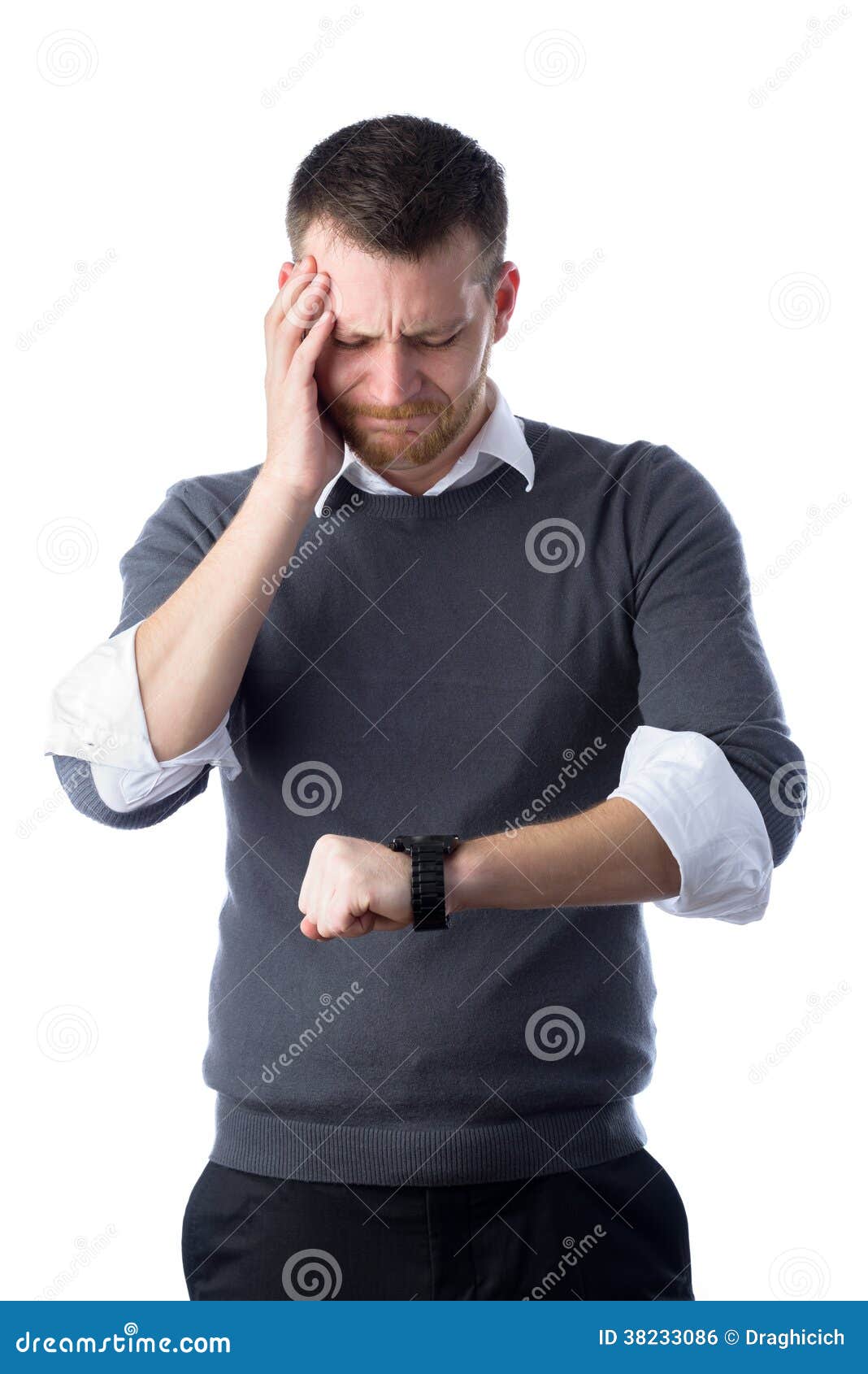 Young Man Looking Worried At Watch Stock Photo - Image of student ...