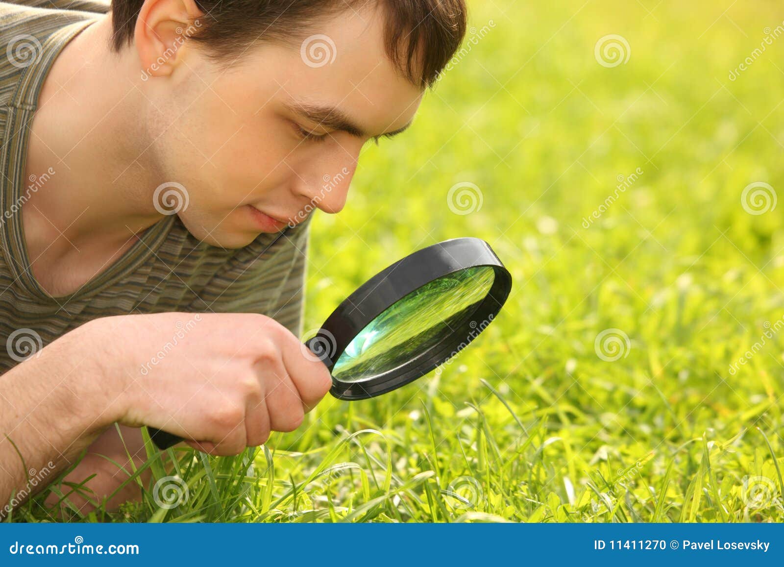 Young Man Looks through Magnifier Stock Photo - Image of explorer ...