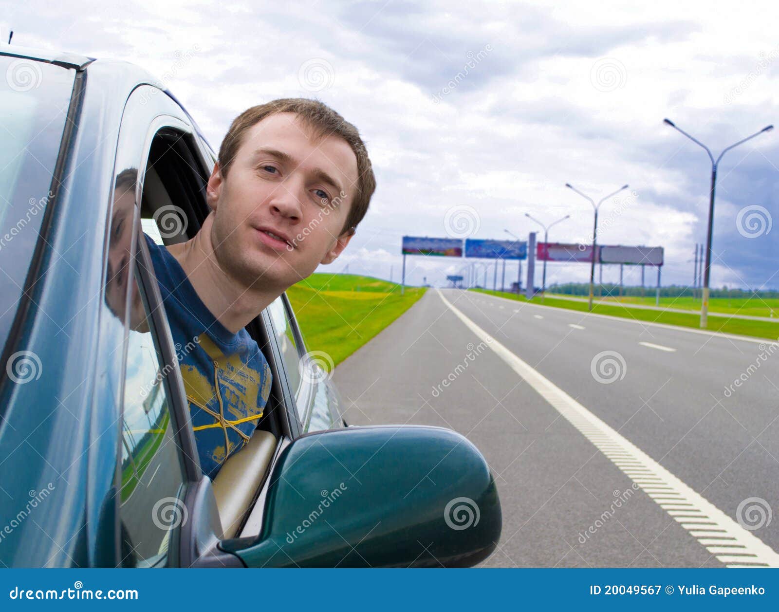 The Young Man Looks Out of Car Window Stock Image - Image of person ...