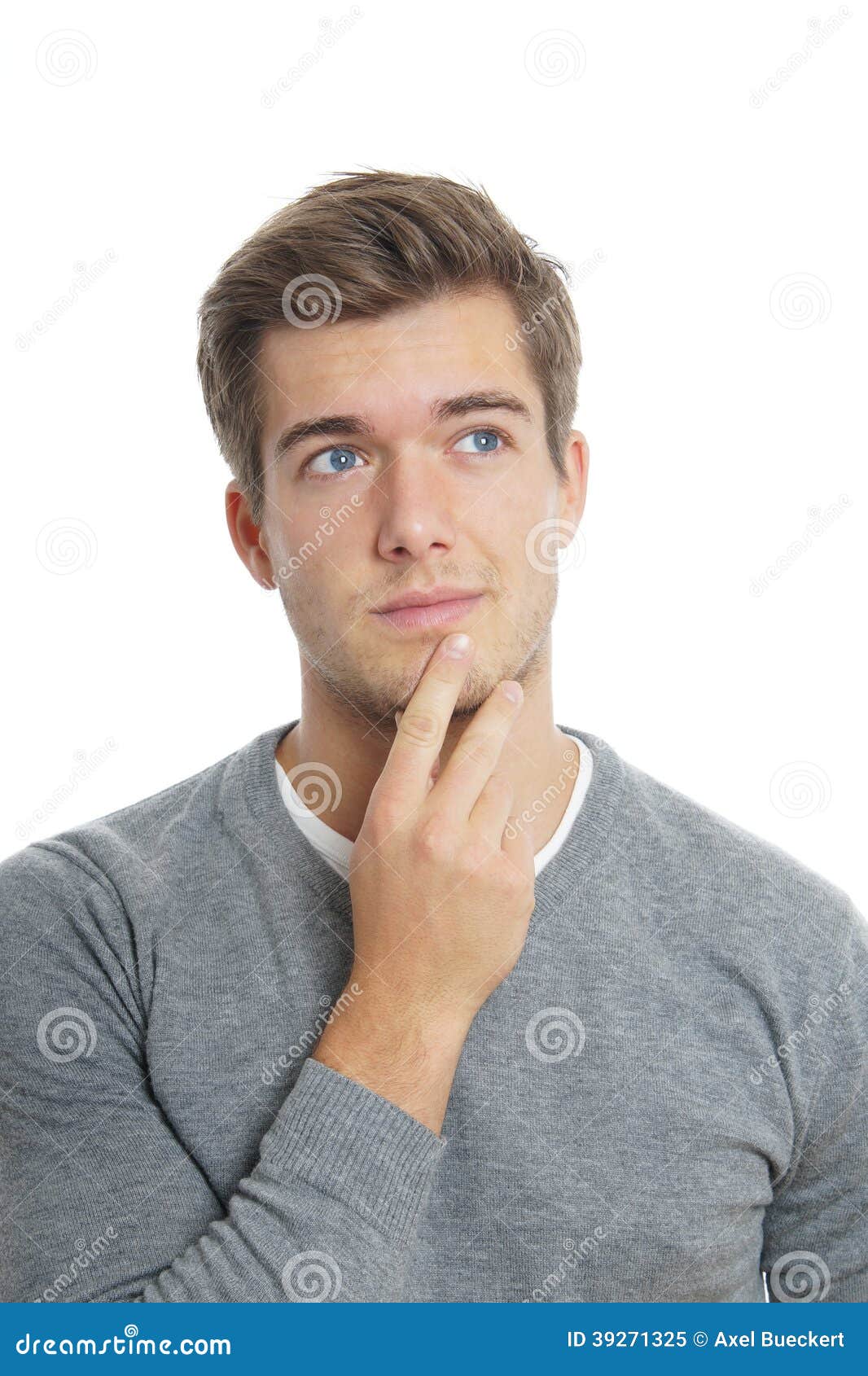 Young man lost in thought stock image. Image of ponder - 39271325