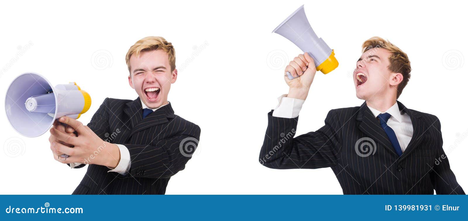 The Young Man with Loudspeaker on White Stock Image - Image of boss ...