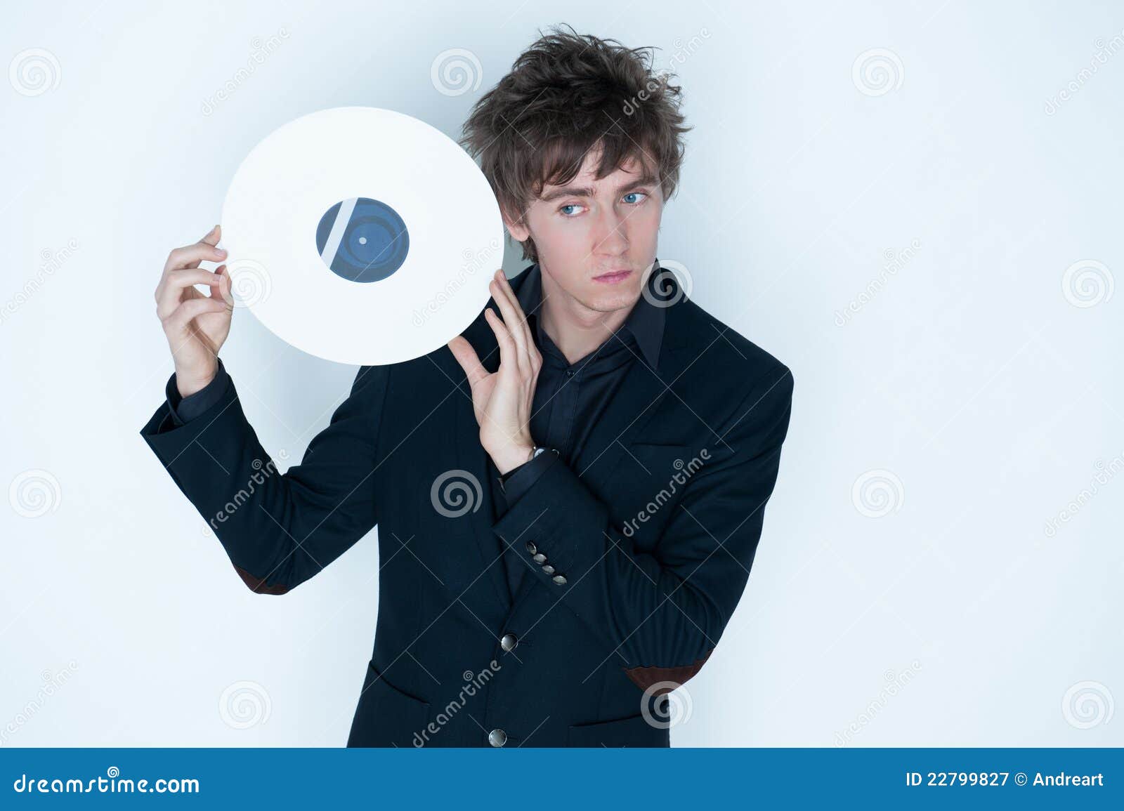 Young man with LP record stock image. Image of copy, closeup - 22799827