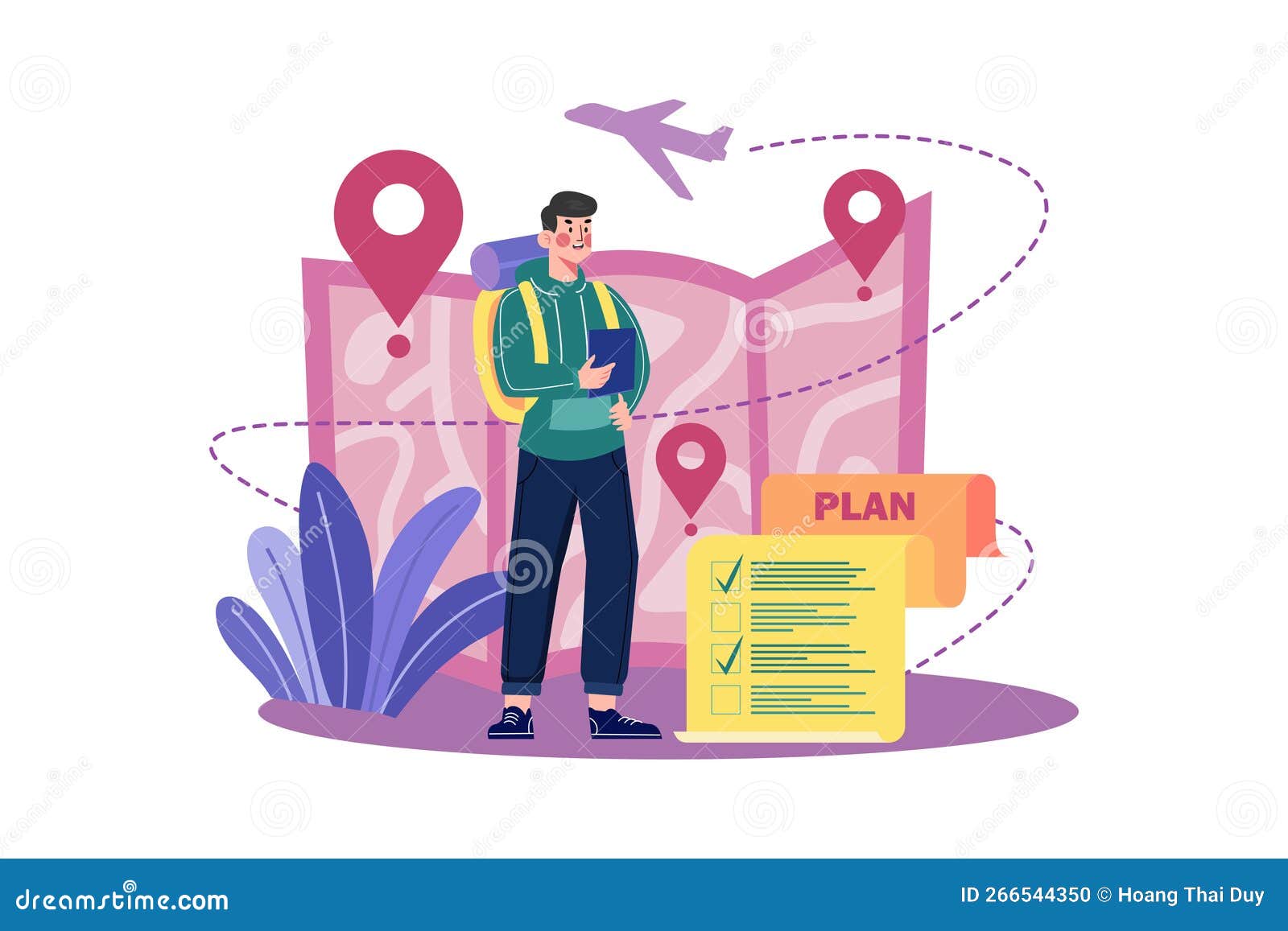 Young Man with Luggage, Planning Sightseeing Route for Attractions ...