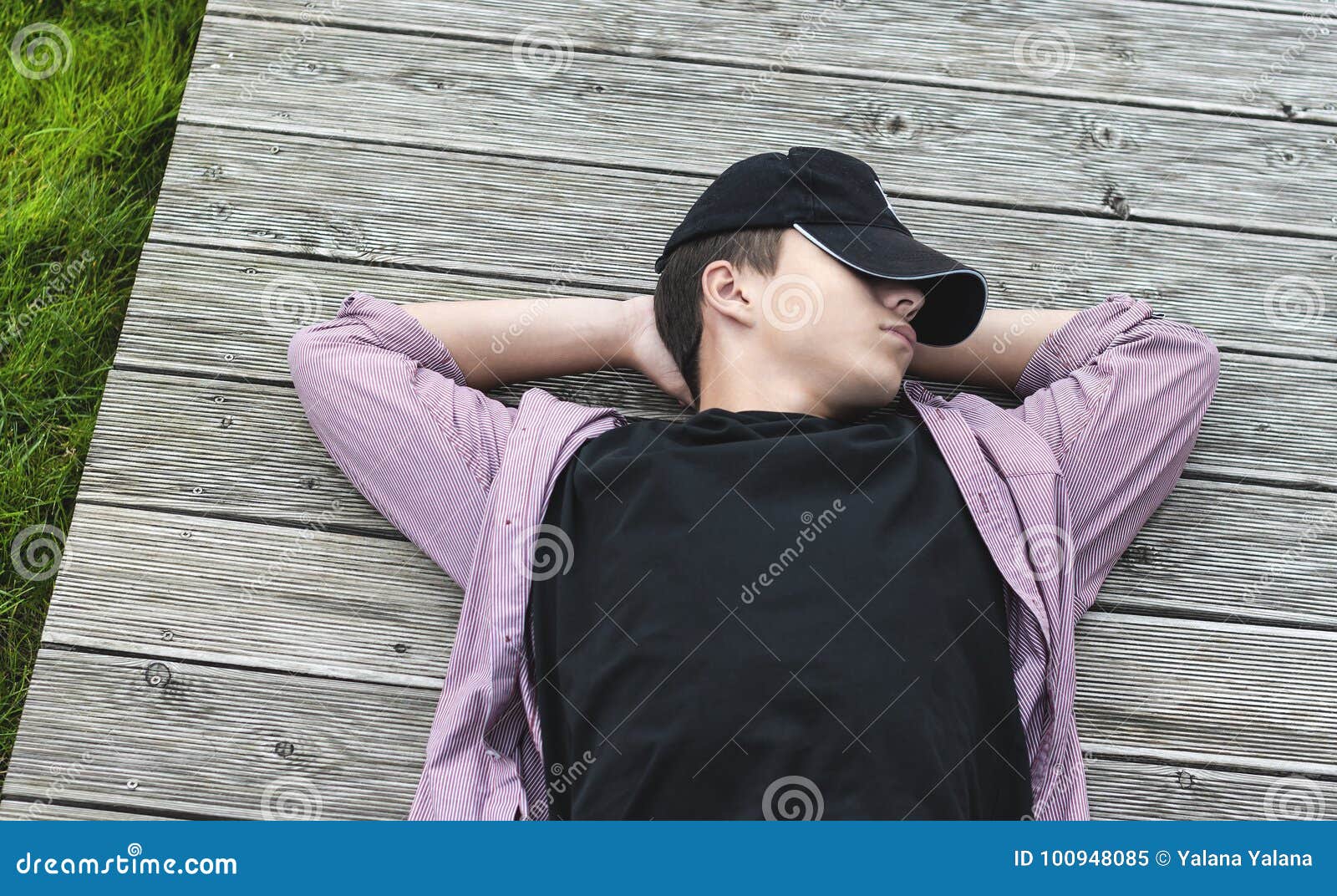 Young Man Has a Rest Lying on the Boards Stock Image - Image of ...