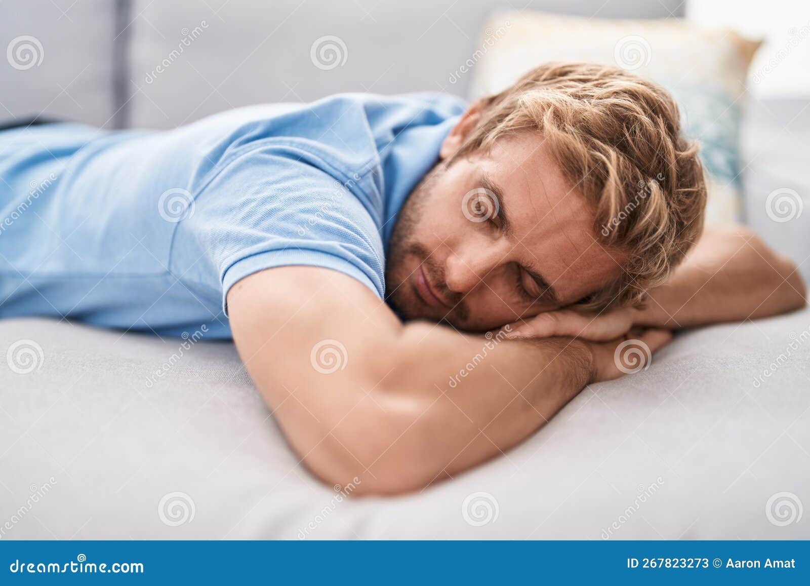 Young Man Lying on Sofa Sleeping at Home Stock Image - Image of sofa ...