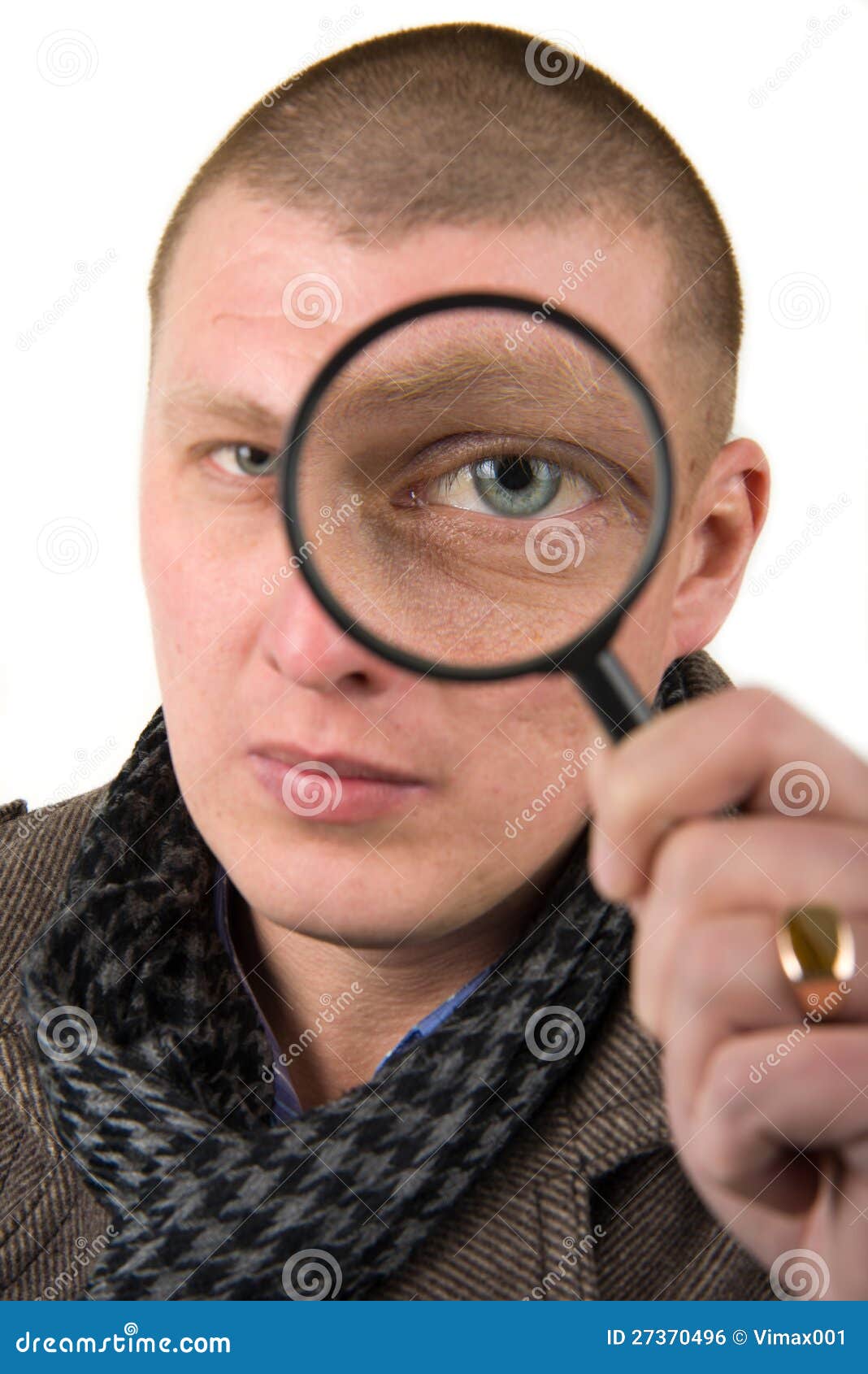 Young Man with Magnifying Glass Stock Photo - Image of face, detective ...