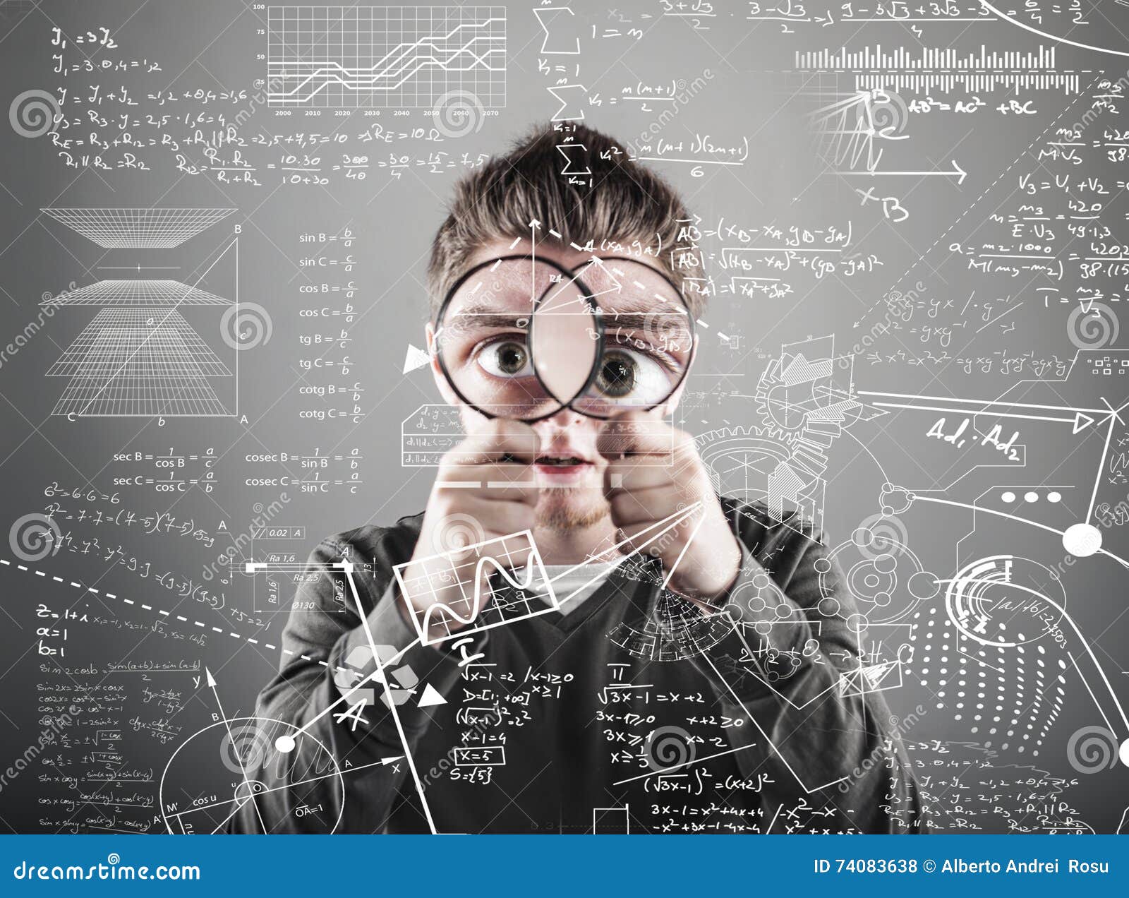 The Young Man with Magnifying Glass Stock Photo - Image of portrait ...