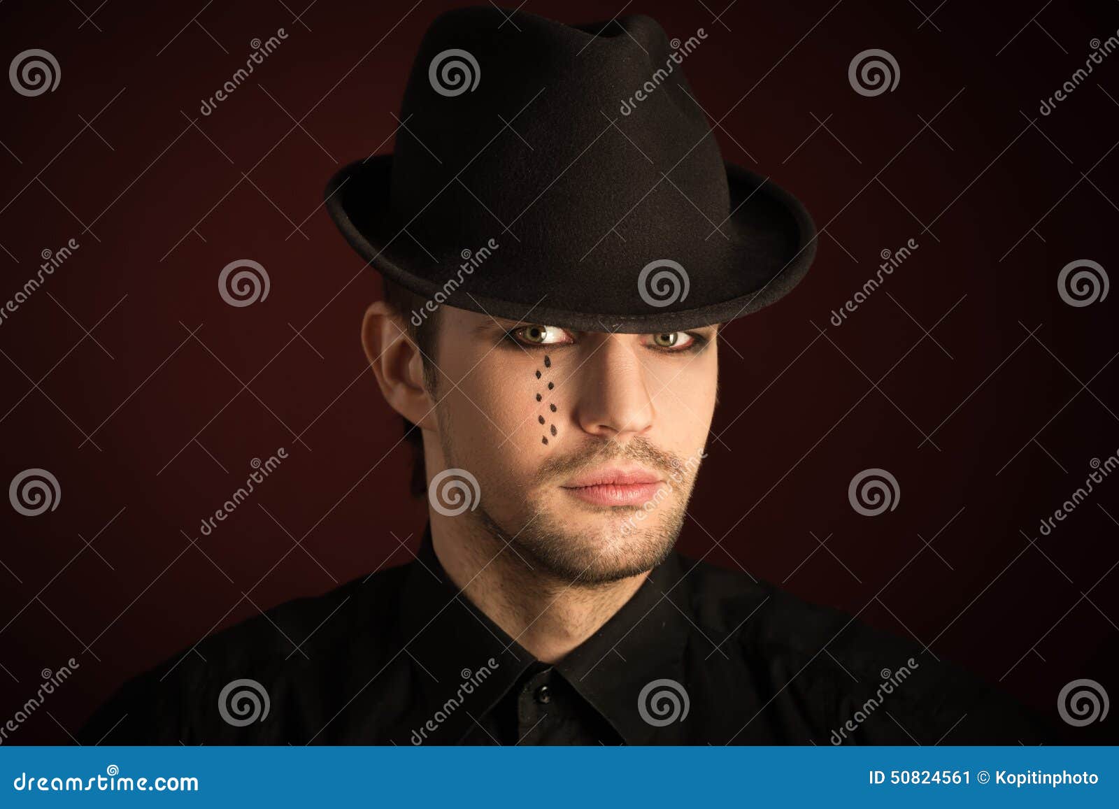 A Young Man with Make Up and Painted Tears. Stock Image - Image of ...
