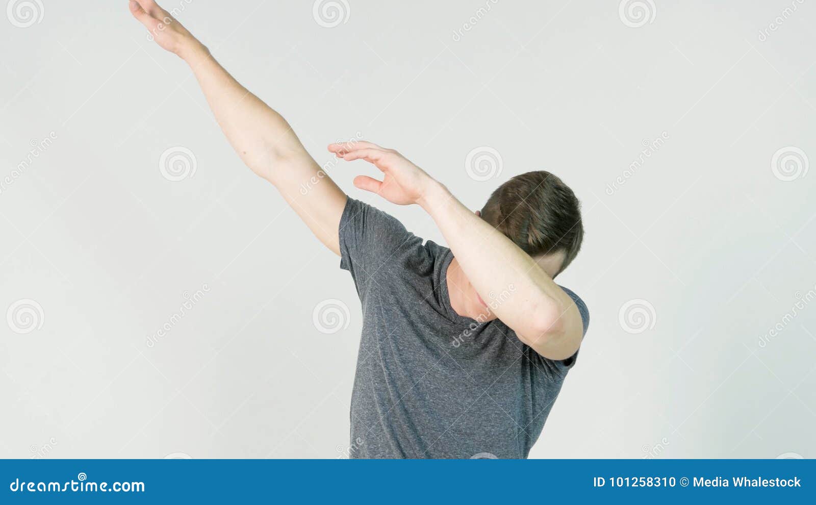 Young Man Makes a Dab or Flex it`s Dance Move on White Background Stock ...