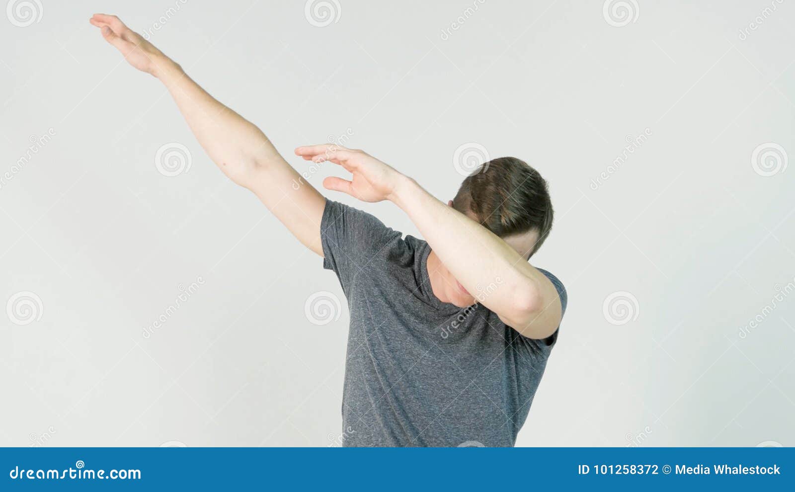 Young Man Makes a Dab or Flex it`s Dance Move on White Background Stock ...