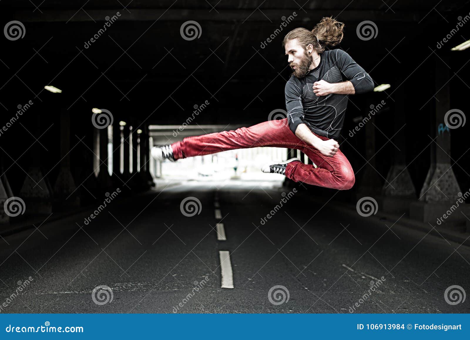 A Young Man Makes a Karate Jump on the Street Stock Photo - Image of ...