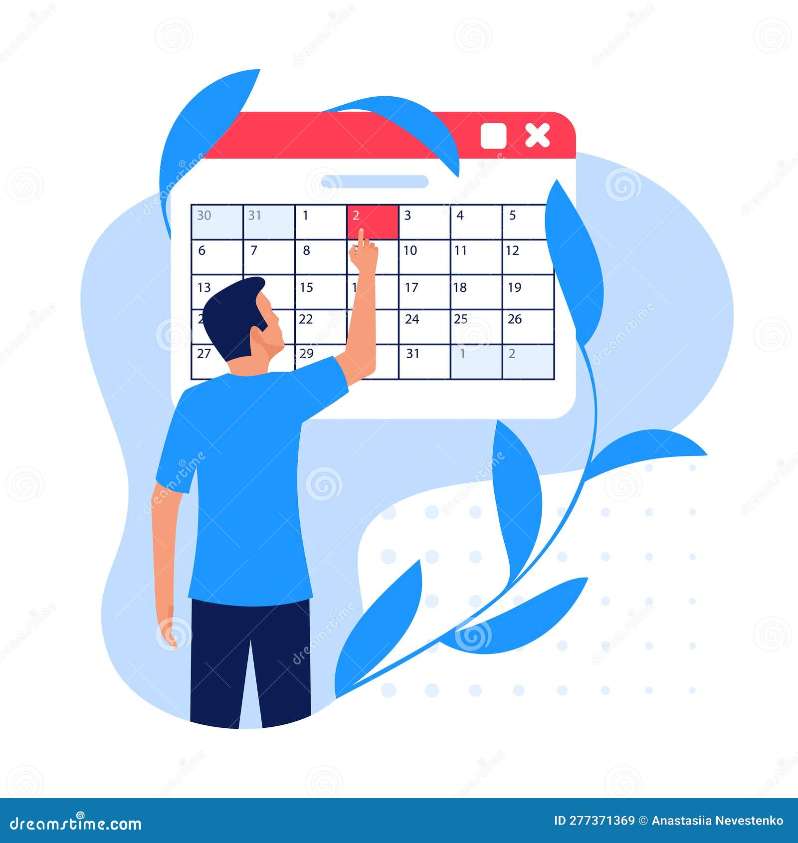 The Young Man Makes a Note on the Calendar. Vector Illustration Flat ...