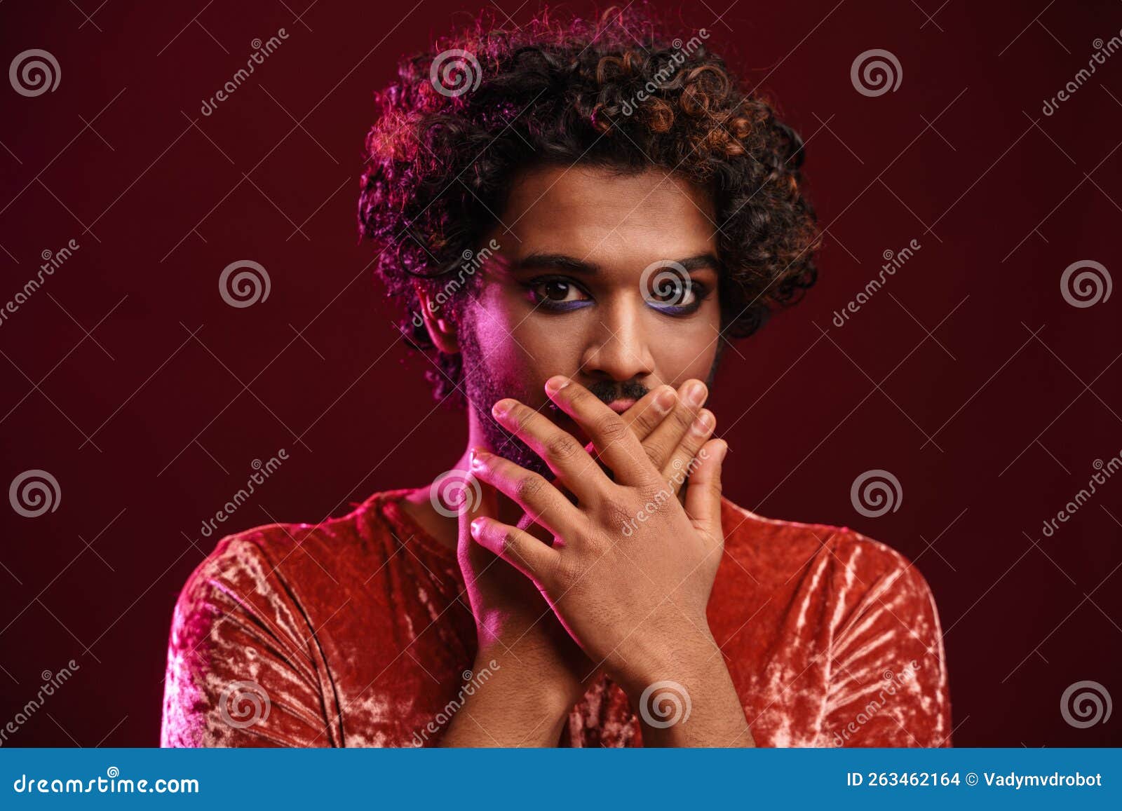 Young Man with Makeup Scared and Looking Camera Stock Photo - Image of ...