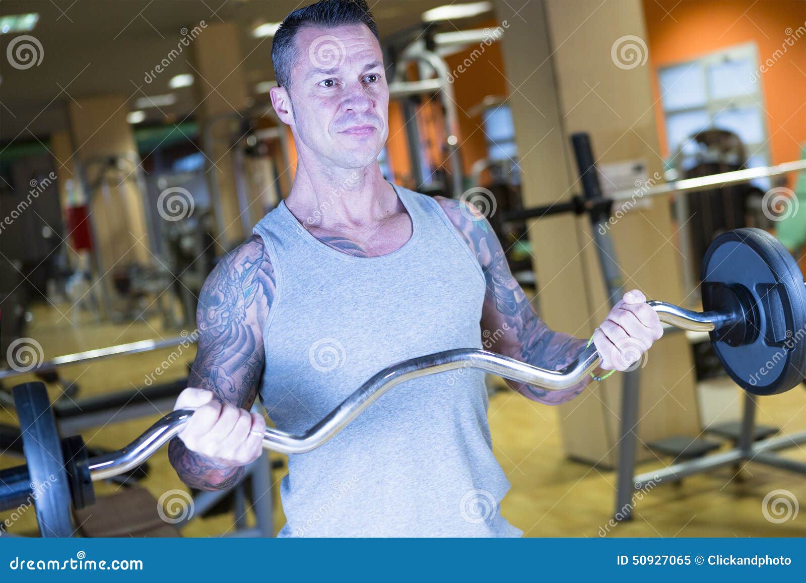 Young Man Making Bar Curl - Workout Routine Stock Image - Image of male ...