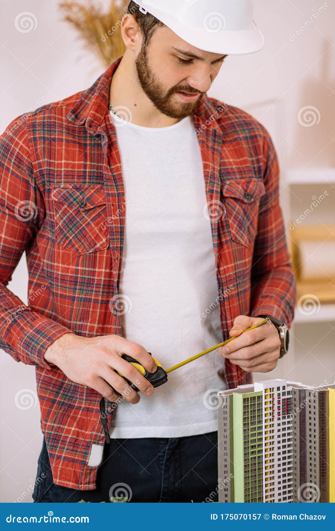 Young Man Making Building Model in Office Stock Image - Image of detail ...