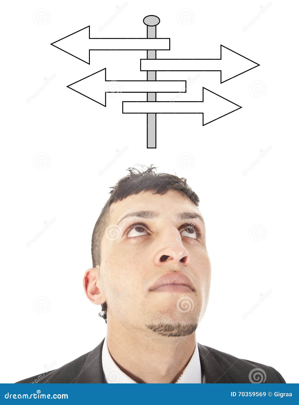 Young Man Making a Choice with Arrows Isolated Stock Image - Image of ...