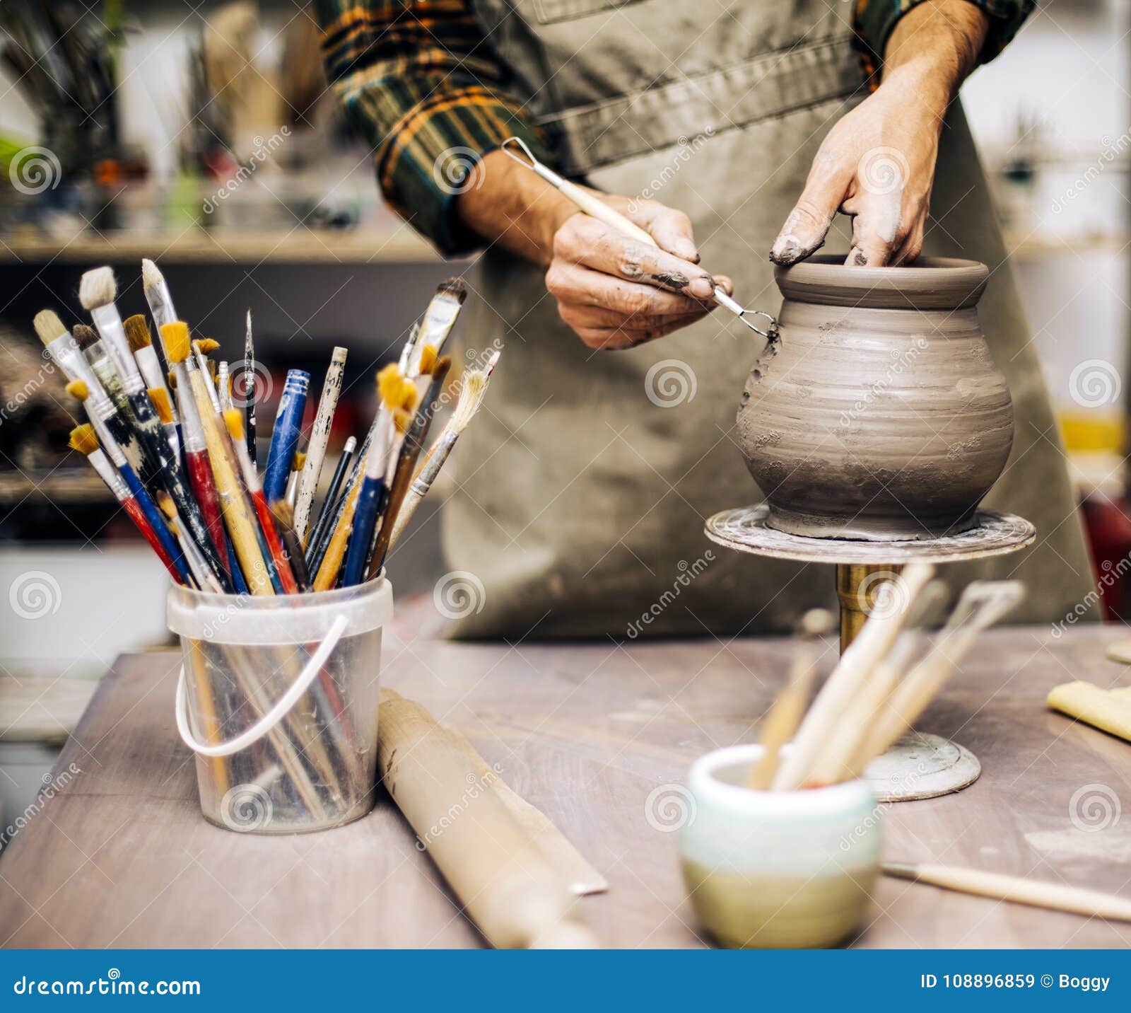 Young Man Making Pottery in Workshop Stock Image - Image of male, vase ...