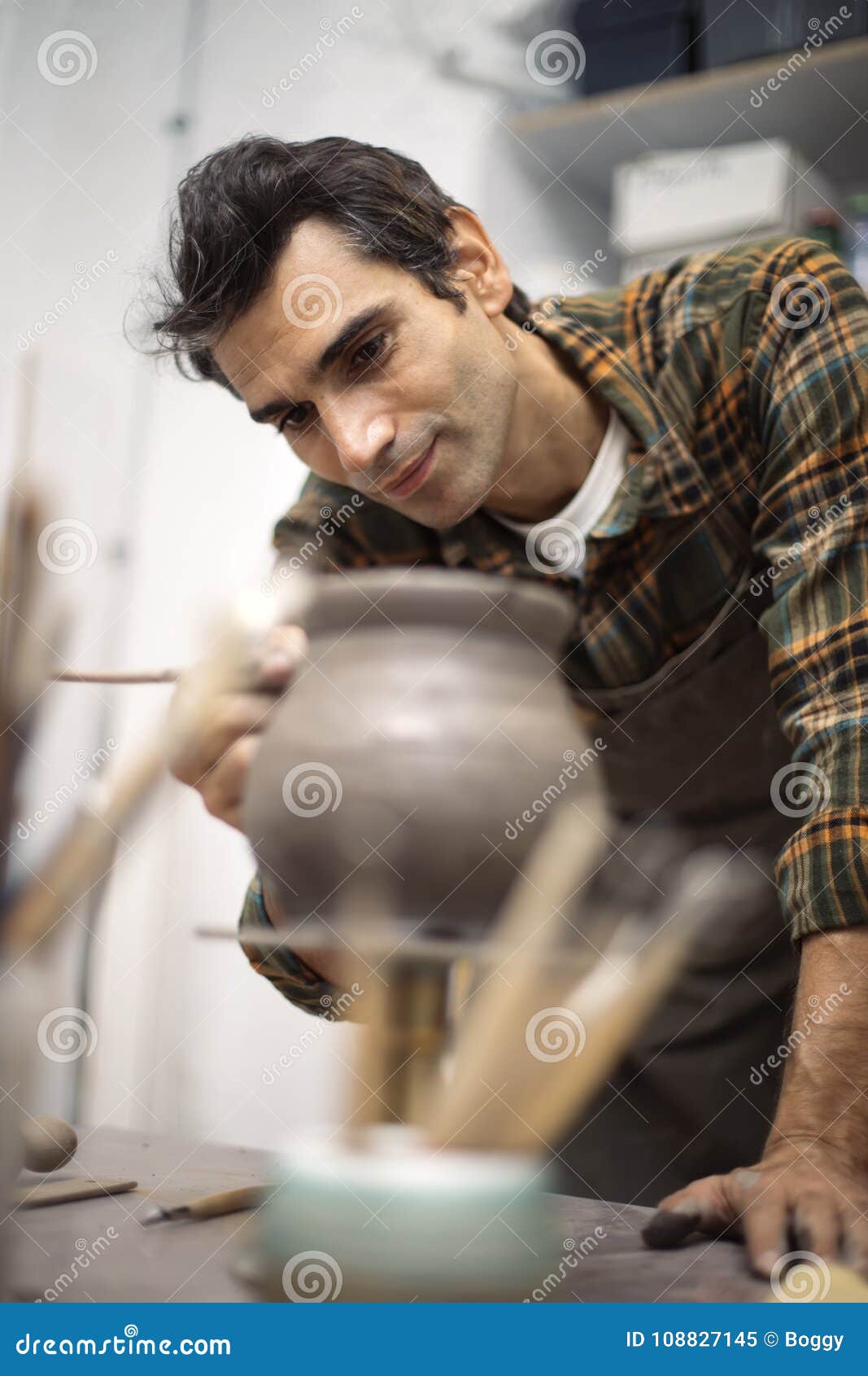 Young Man Making Pottery in Workshop Stock Image - Image of skill ...