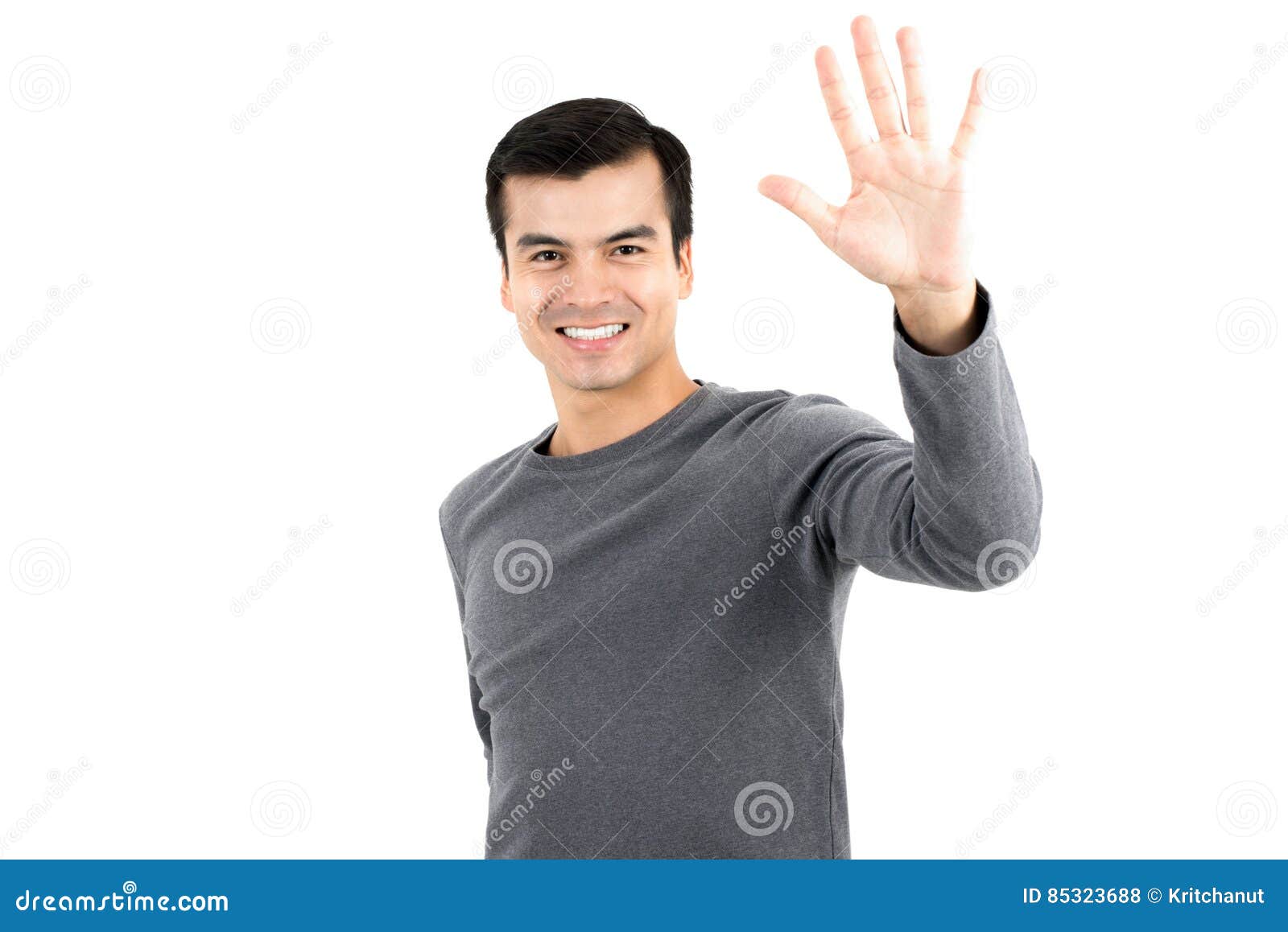 Young Man Making High Five Gesture Stock Photo - Image of smile, latin ...