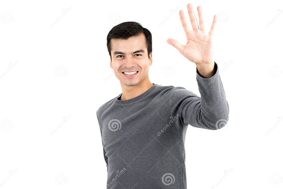 Young Man Making High Five Gesture Stock Photo - Image of smile, latin ...