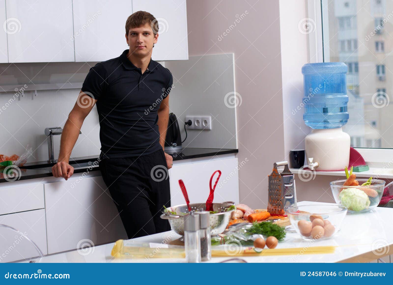 Young Man Making His Breakfast Stock Photo - Image of pepper, nutrition ...