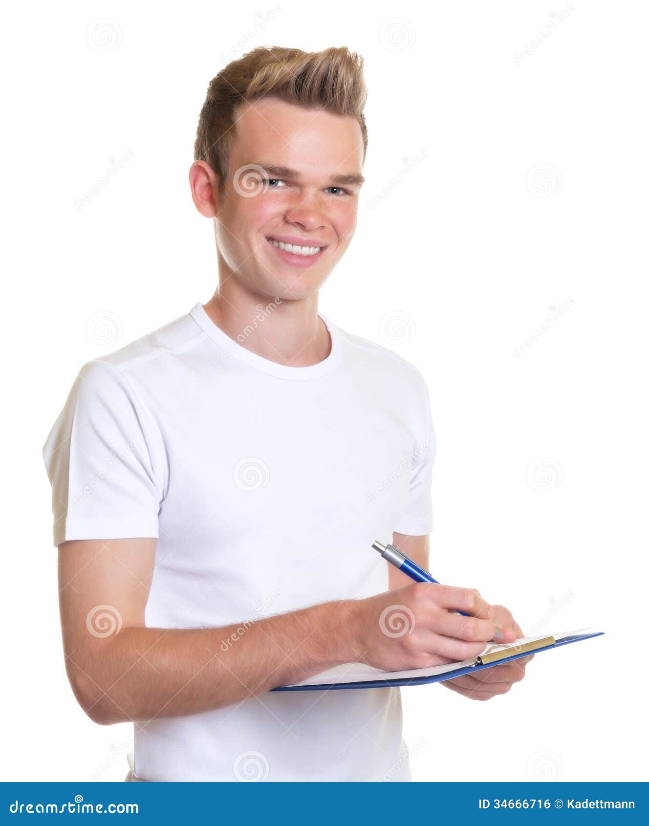 Young Man Making Notes on a Clipboard Stock Photo - Image of laughing ...