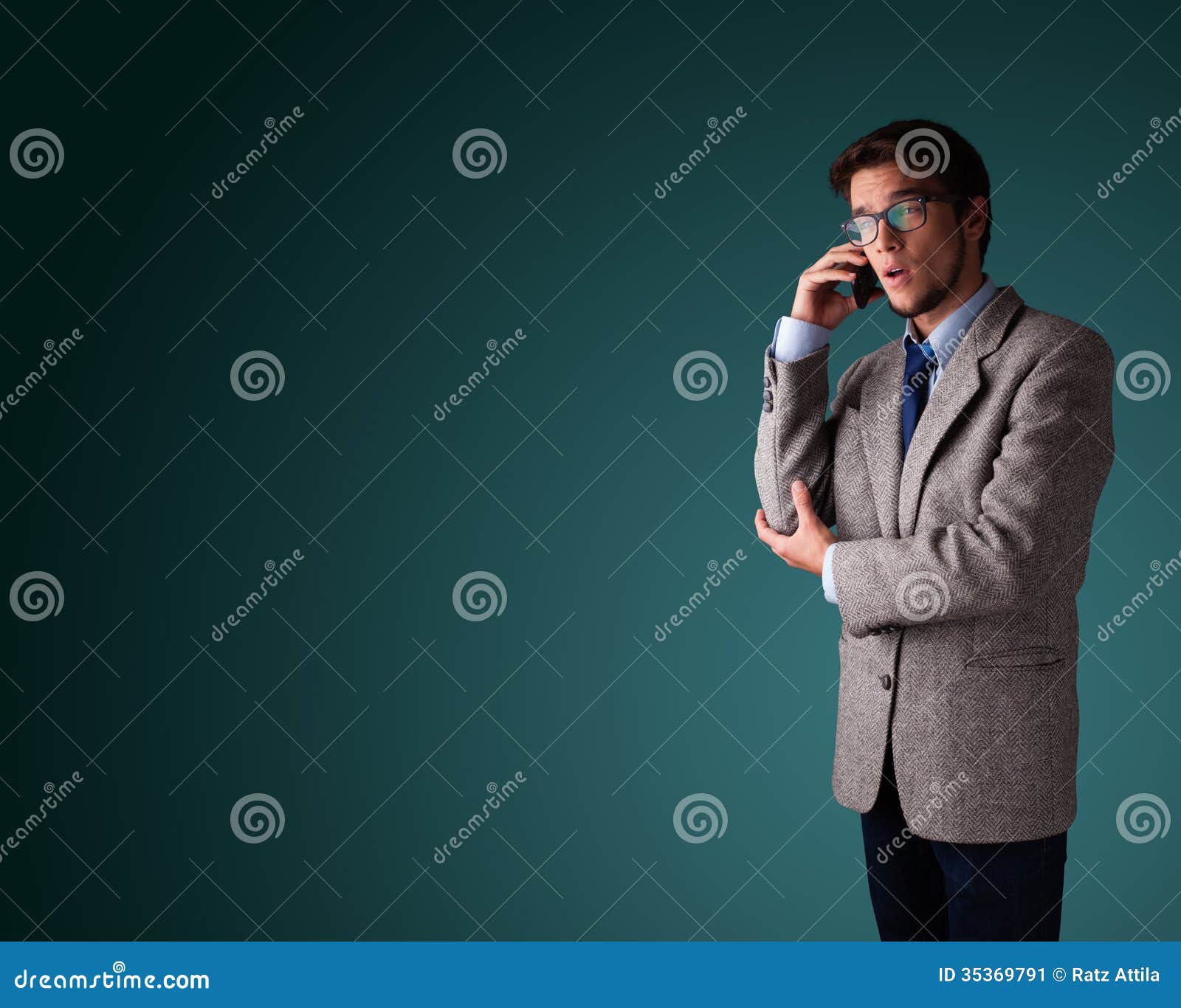 Young Man Making Phone Call with Copy Space Stock Image - Image of hand ...