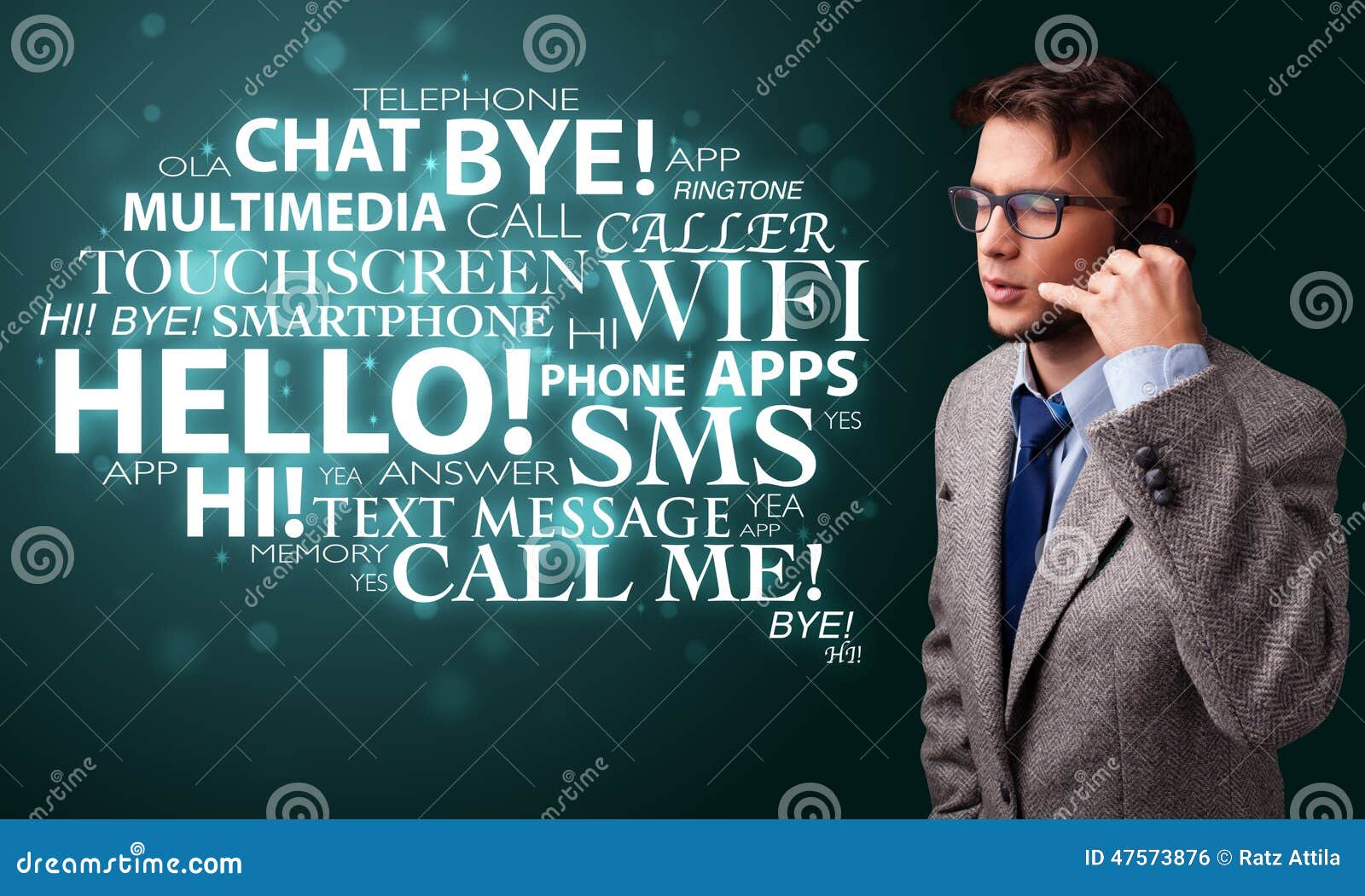 Young Man Making Phone Call with Word Cloud Stock Photo - Image of ...