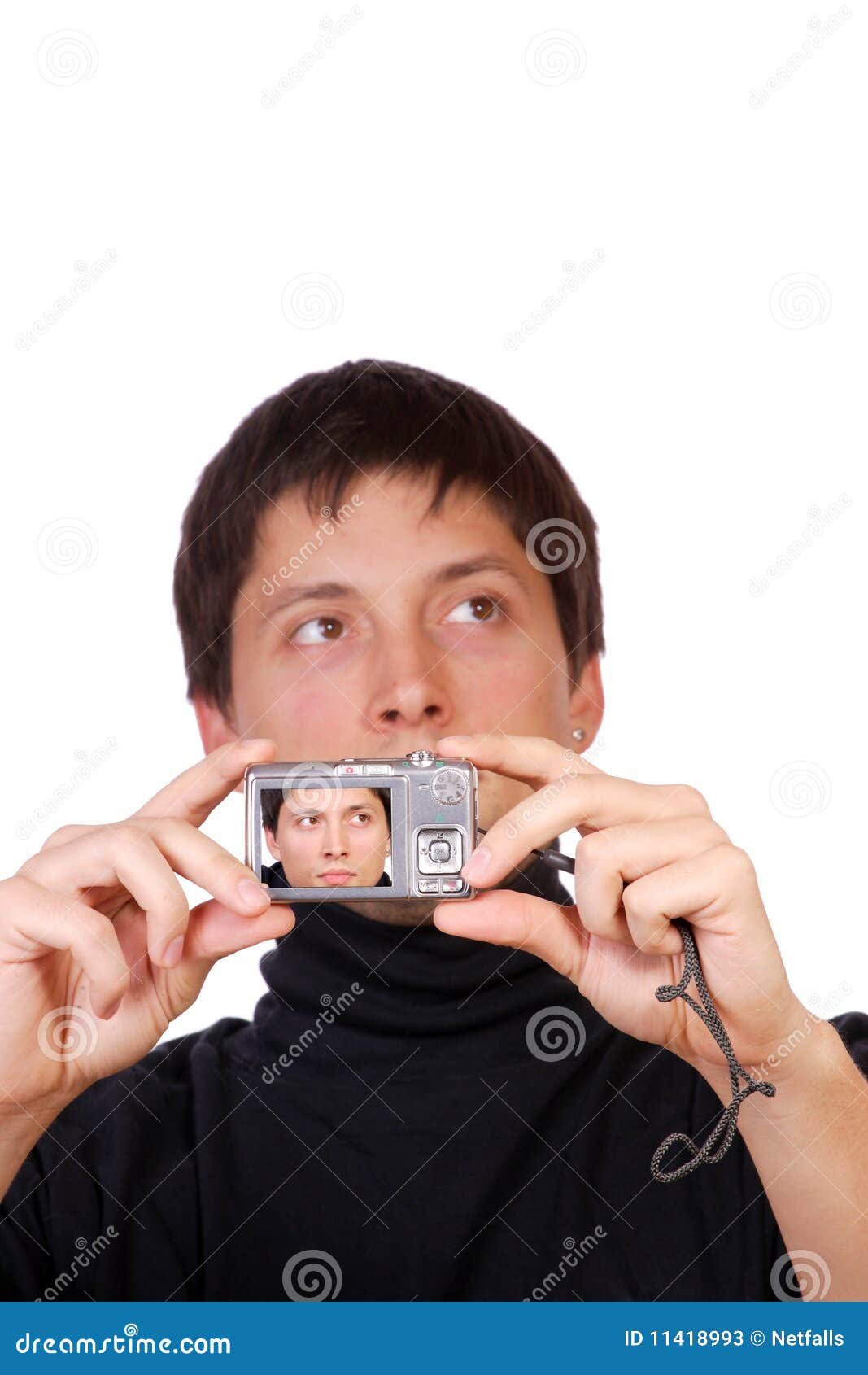 Young Man is Making a Photo with Compact Camera Stock Image - Image of ...