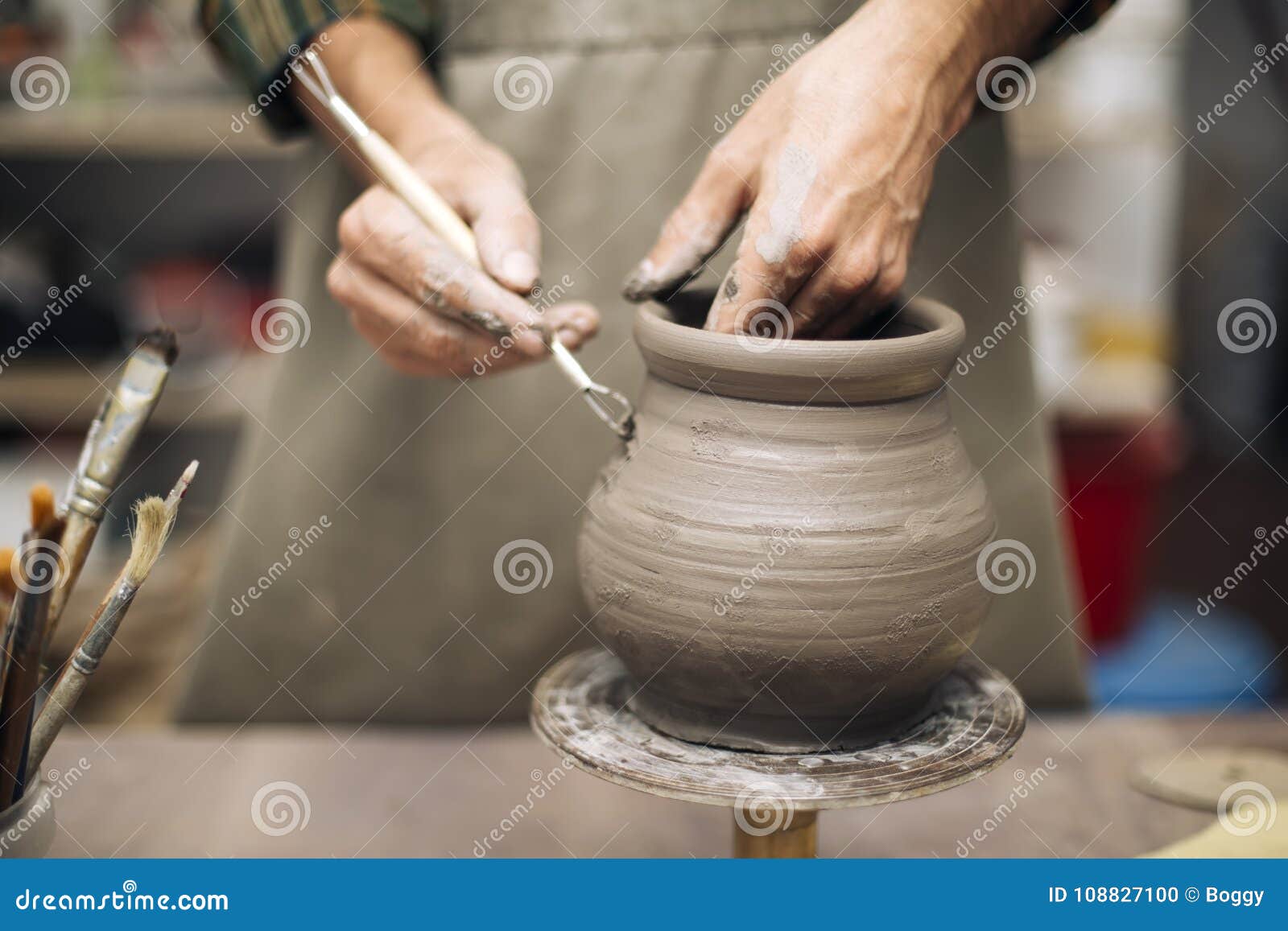 Young Man Making Pottery in Workshop Stock Photo - Image of shape, vase ...