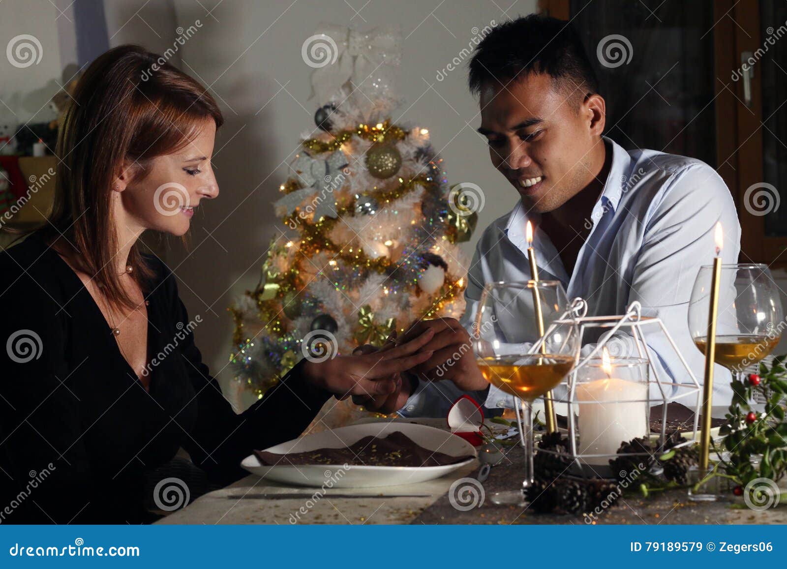 Young Man Making a Proposal for Marriage at Christmas Stock Image ...